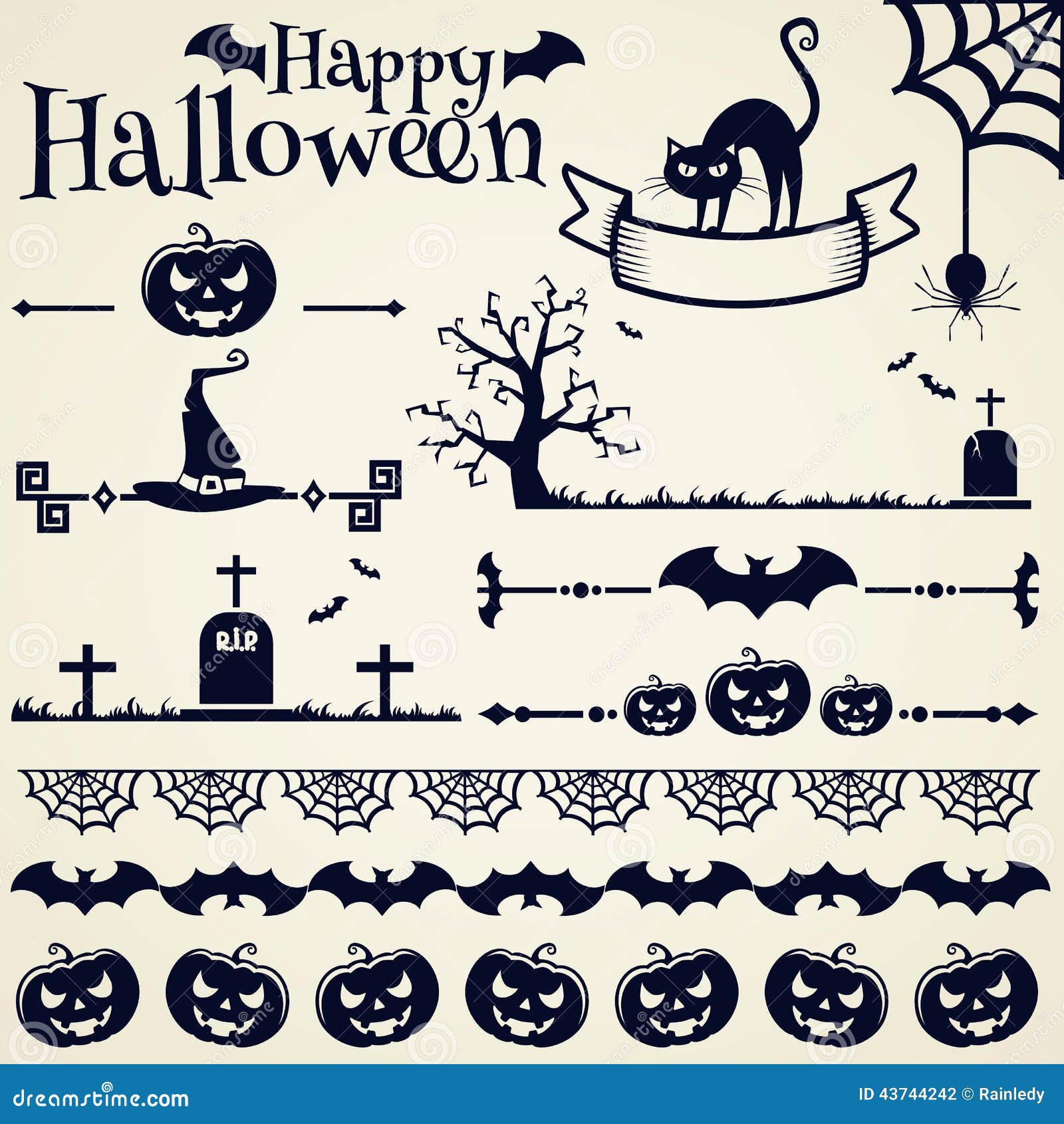 Halloween Design Elements. Vector Set. Stock Vector - Illustration of ...
