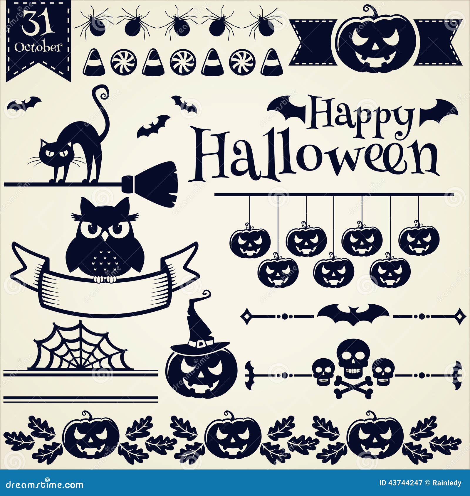 Halloween Design Elements. Vector Set. Stock Vector - Illustration of ...