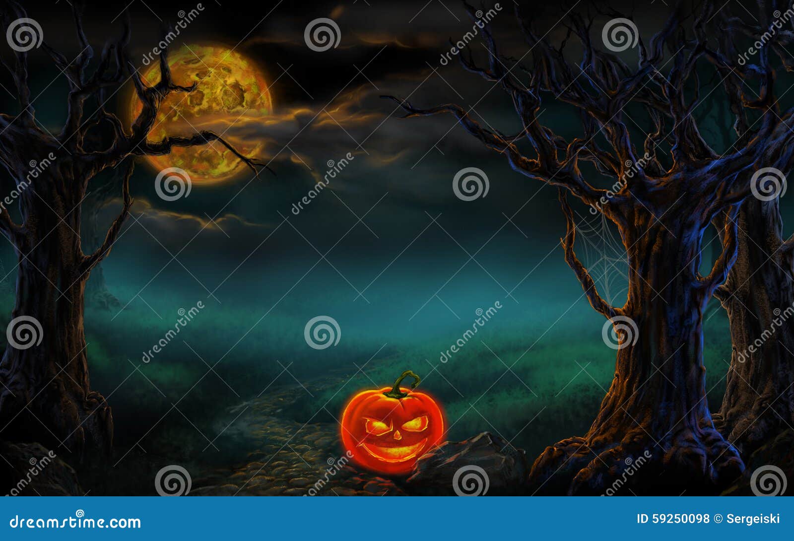 Halloween Design - Forest Pumpkins. Horror Background Stock ...