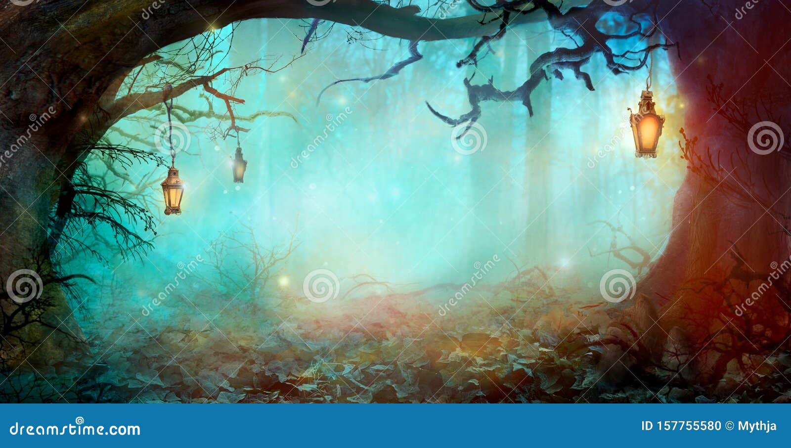 Halloween Design in Magical Forest Stock Photo - Image of horror ...
