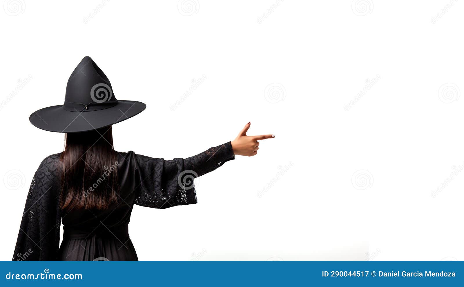 Halloween Witch Looking Back, Pointing Finger To Empty Space ...
