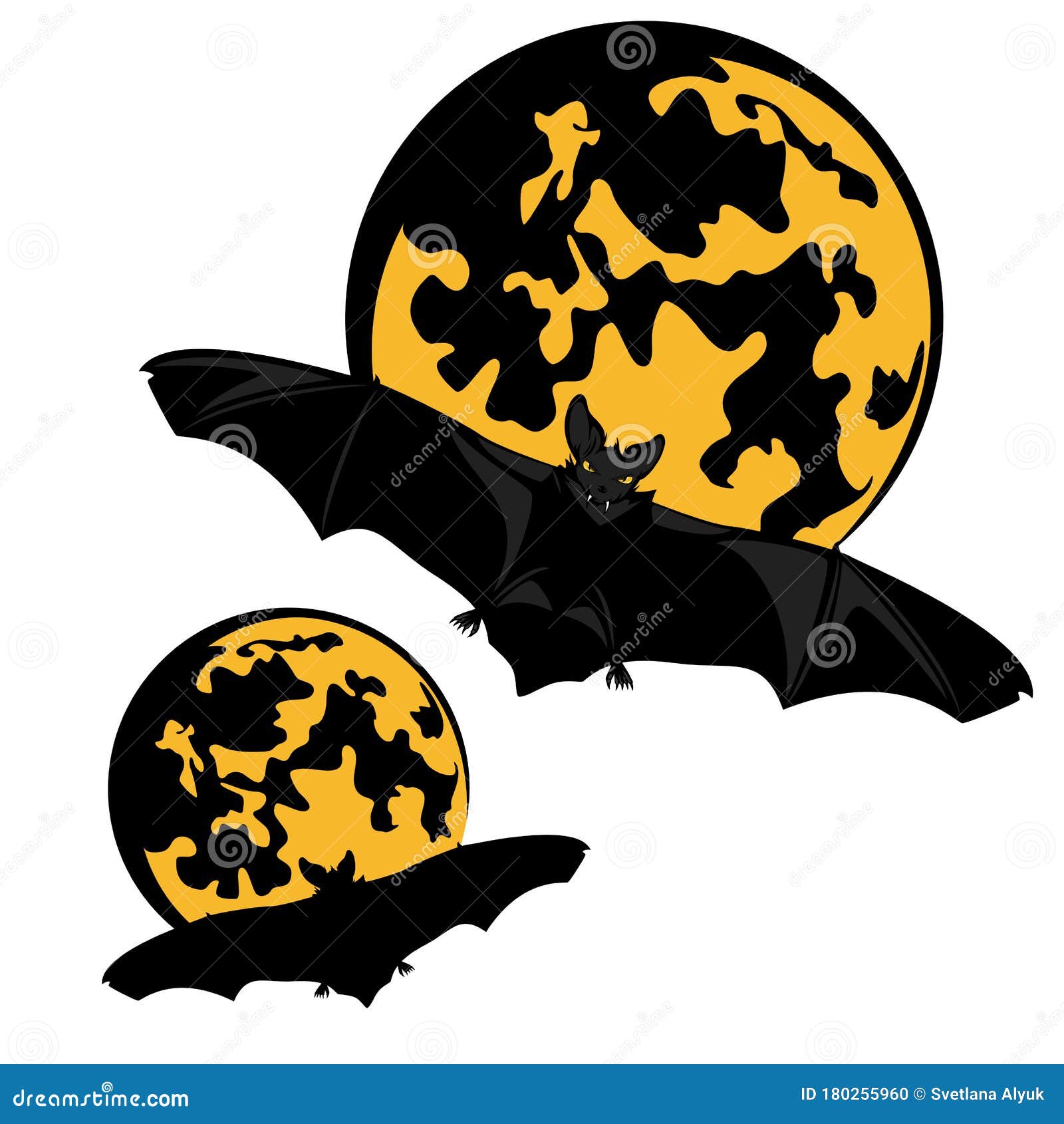 Halloween Evil Bat Flying Against Full Moon Vector Design Set Stock ...