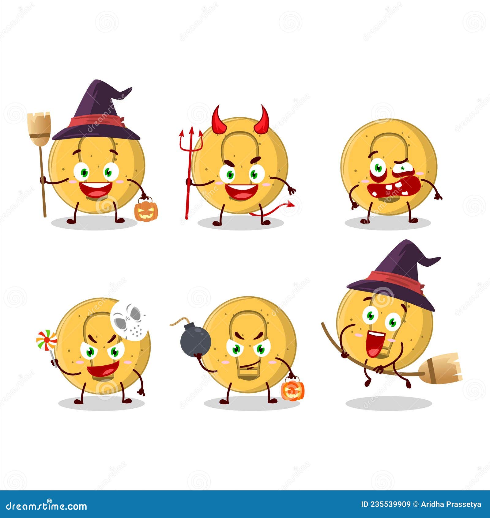 Halloween Expression Emoticons with Cartoon Character of Dalgona Candy ...