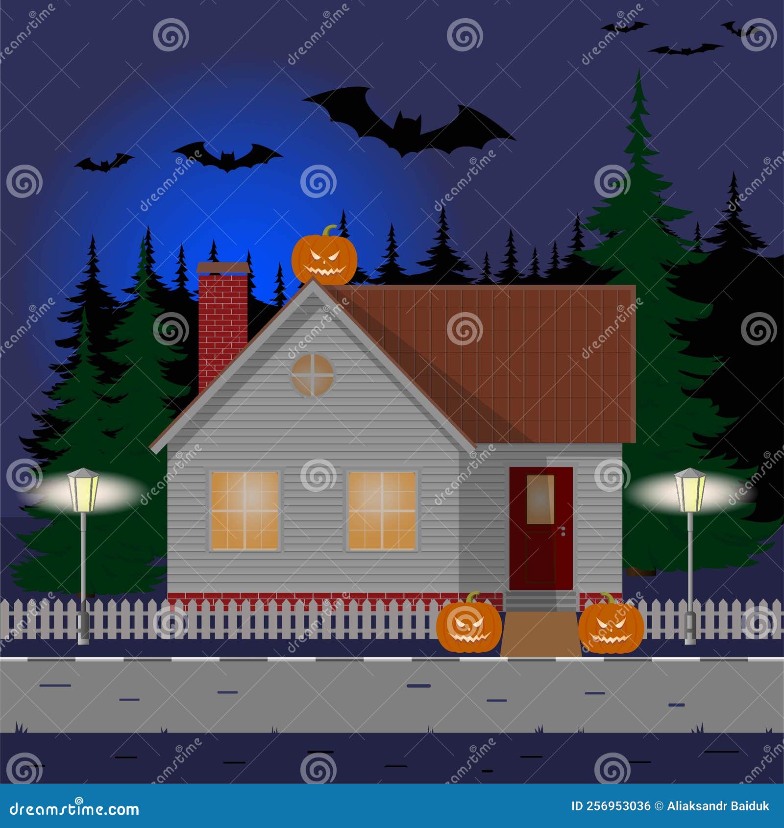Halloween. Festive Night in a Rural House. Vector Illustration Stock ...