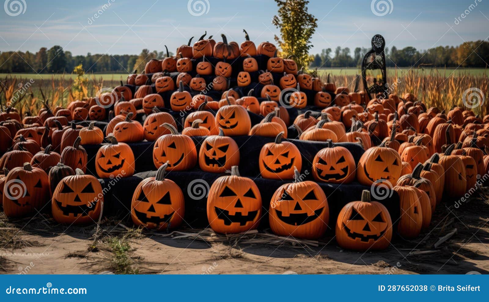 Halloween Field of Jack O Lanterns Pumpkins. Generative AI Stock ...