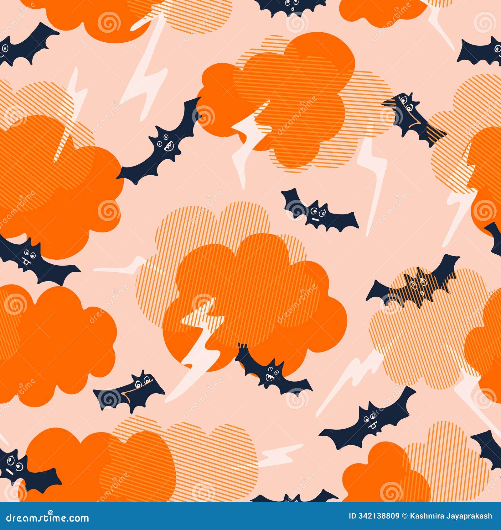 Flying Bats in Lightning & Clouds - Seamless Vector Pattern. Stock ...