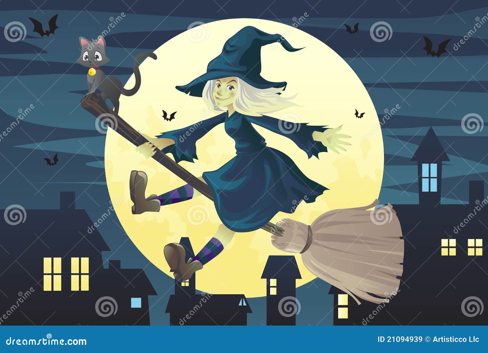 Halloween flying witch stock vector. Illustration of flying - 21094939
