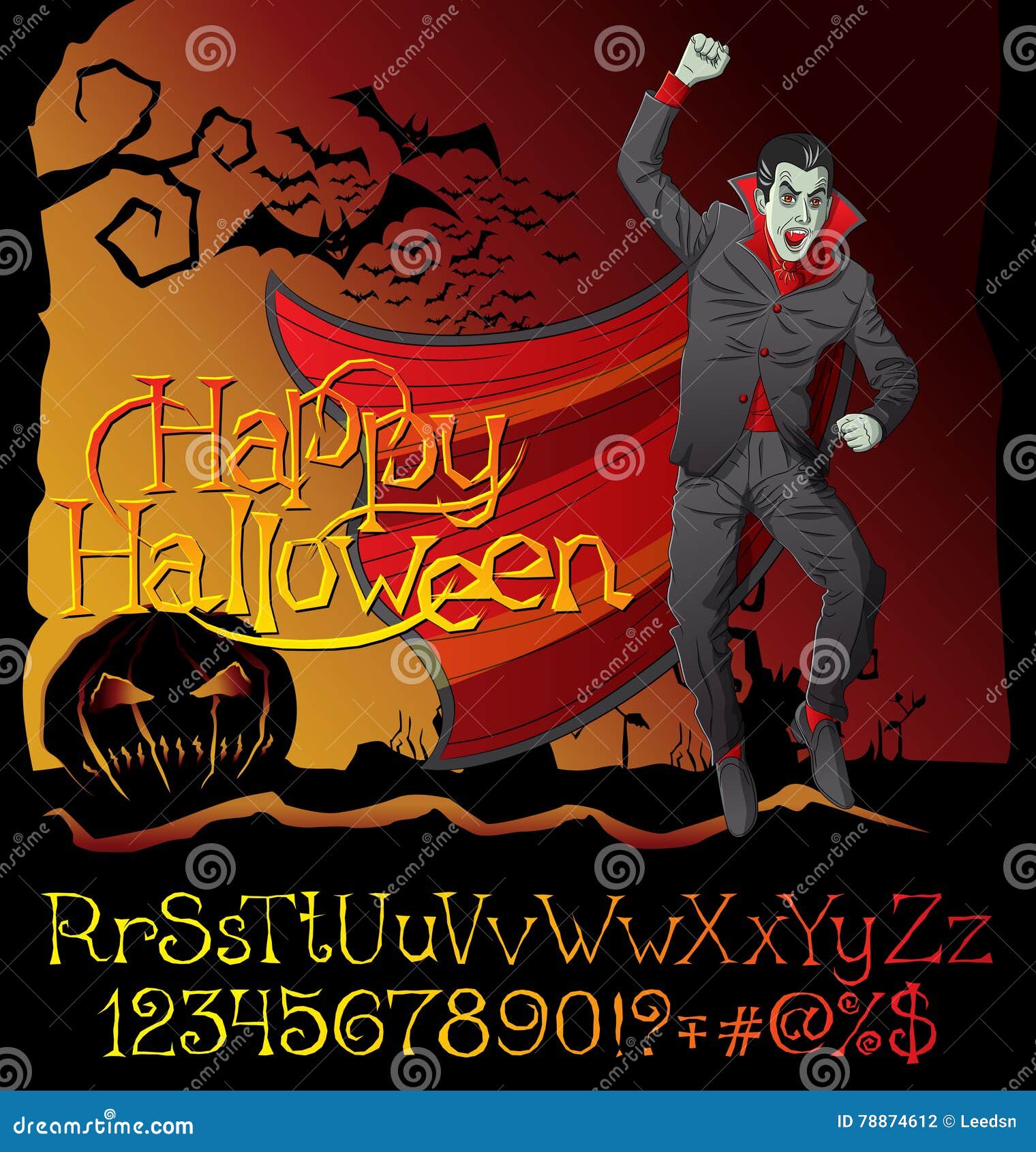 Vampire Font. Blood Letters. Halloween Vector Alphabet With Numbers And ...