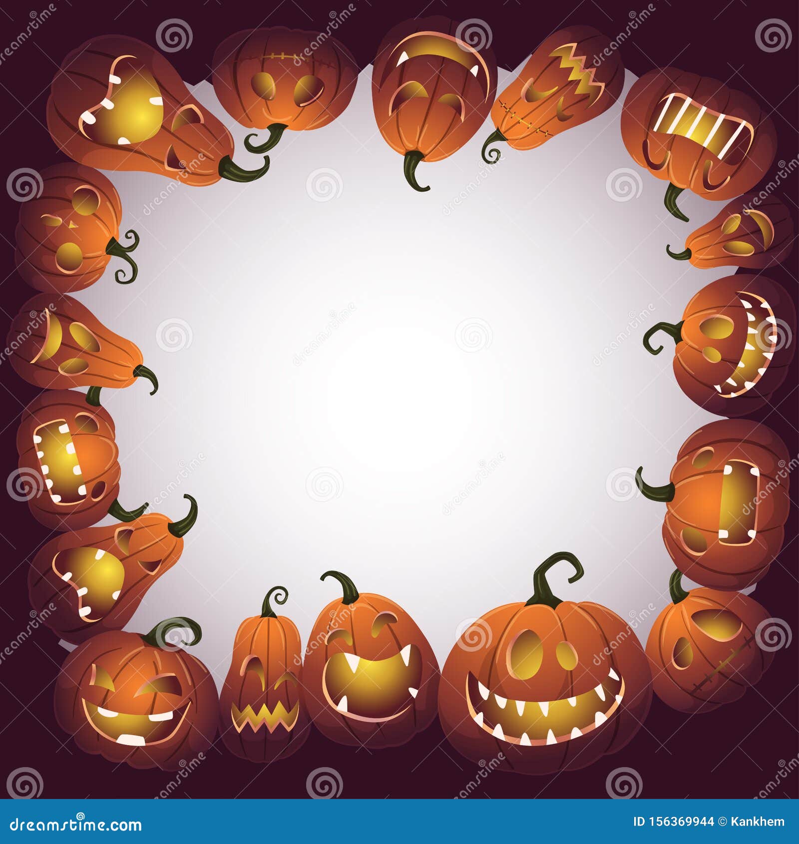 Halloween Frame with Scary Pumpkin Monsters Stock Vector - Illustration ...