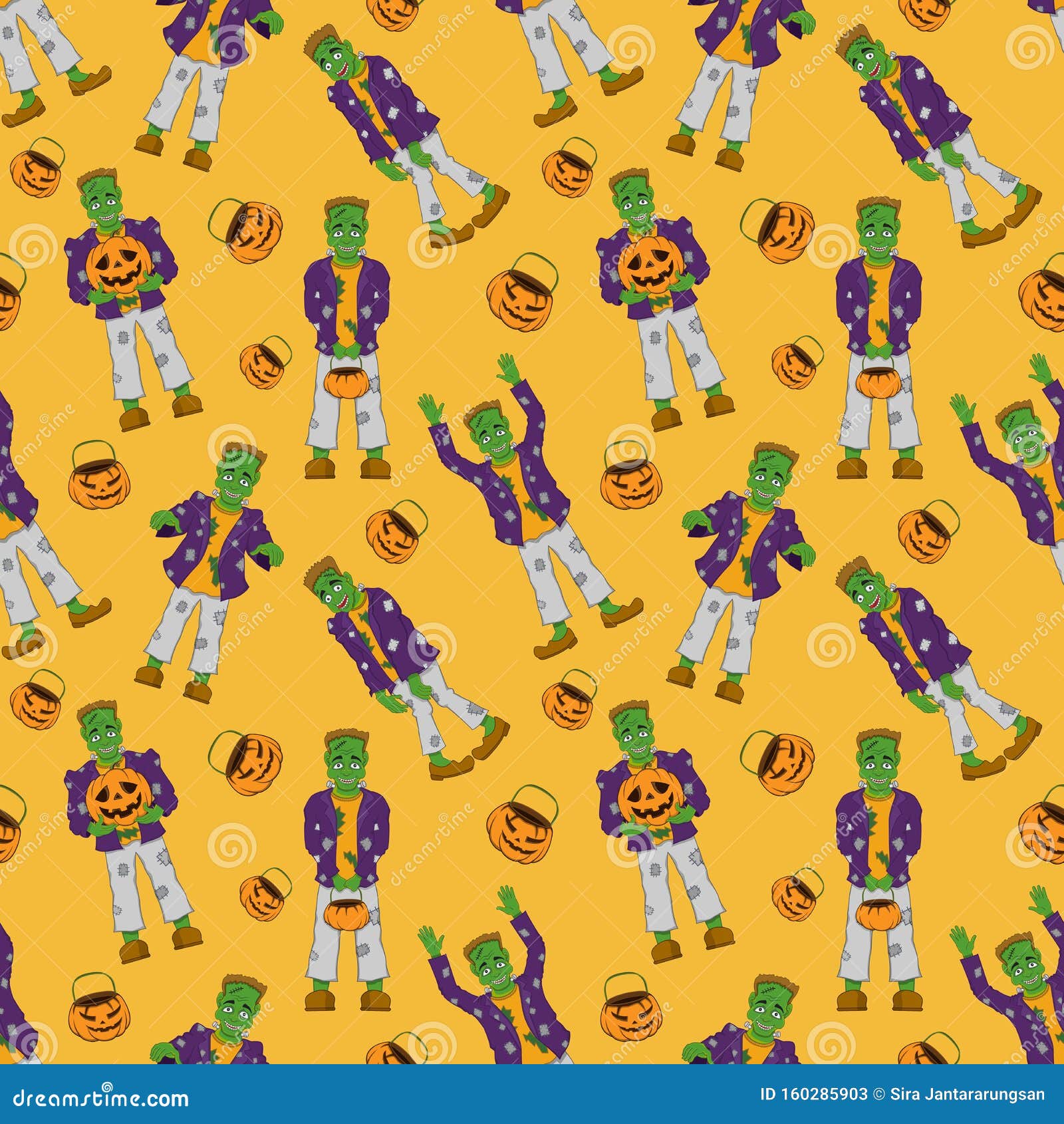 Halloween Frankenstein Character Pattern Background Stock Vector ...