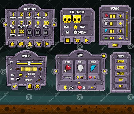Halloween Game GUI Set stock vector. Illustration of cartoon - 116725316