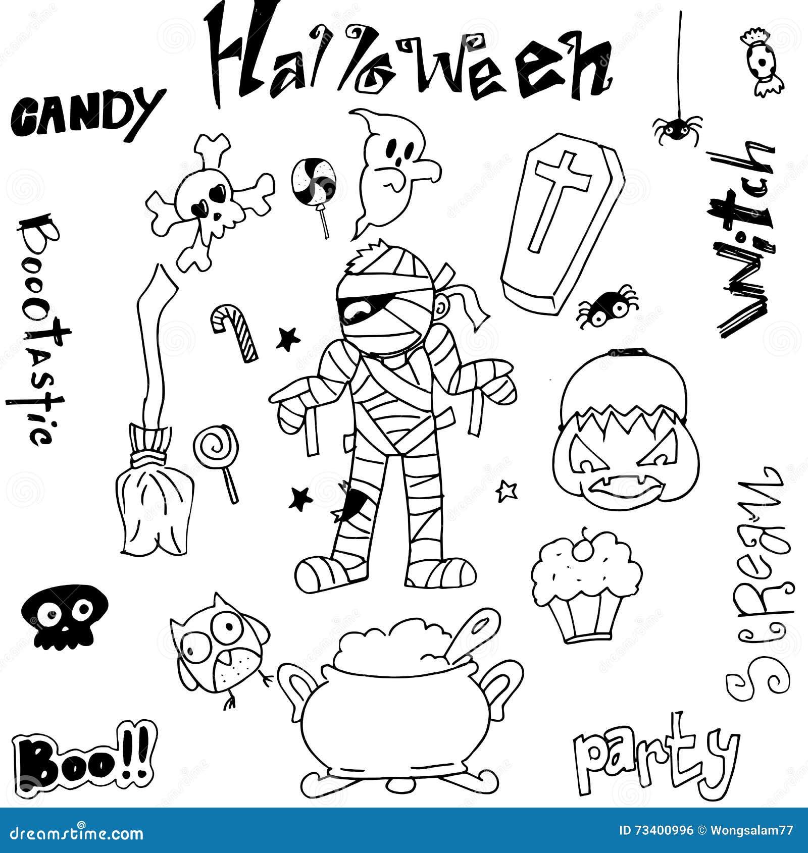 Halloween Ghost Character in Doodle Stock Vector - Illustration of ...