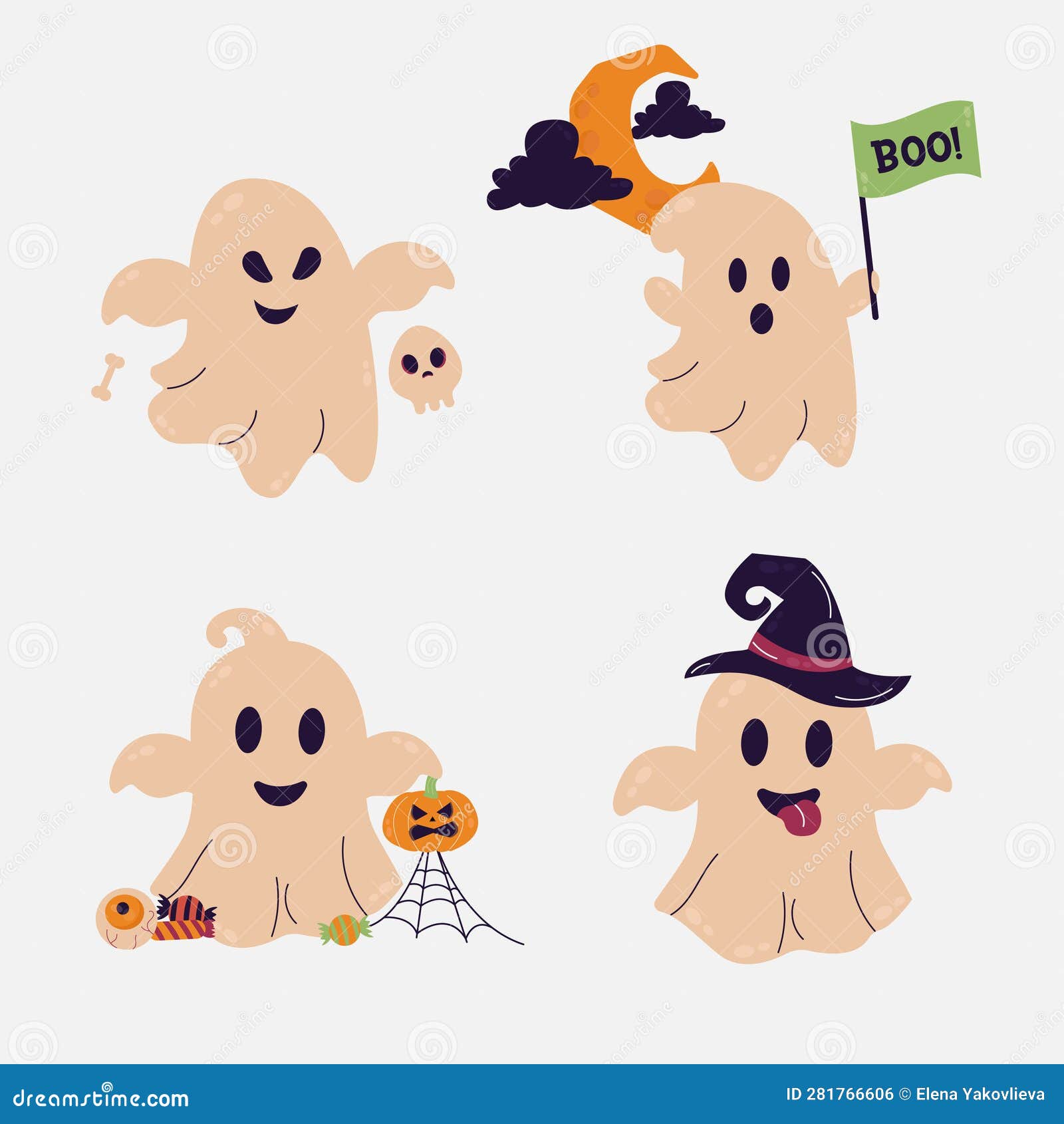 Halloween Ghost Character. Ghost in Different Poses Stock Vector ...