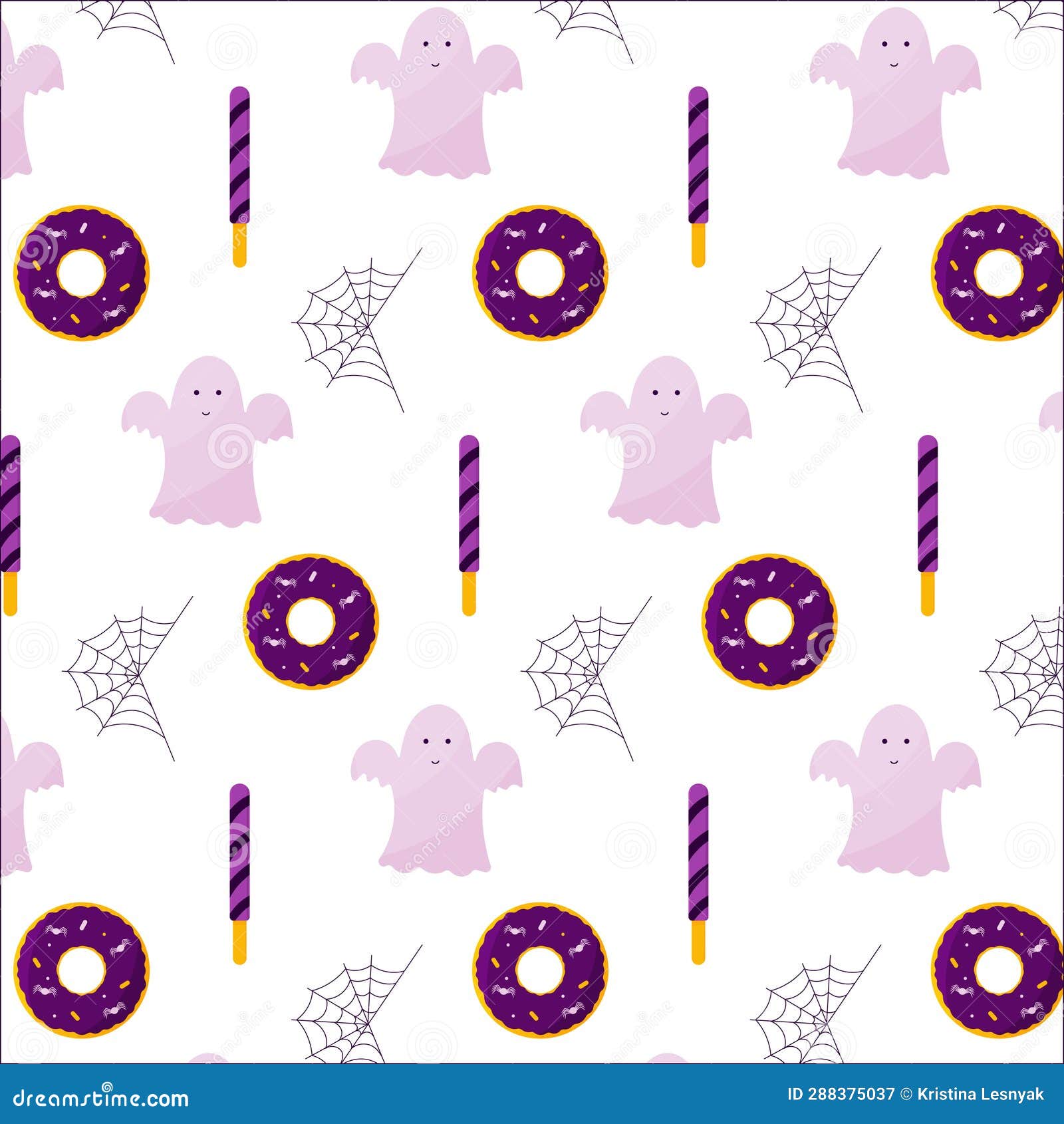 Halloween Ghost Donut Cobweb Stick Pattern Textile Stock Vector ...
