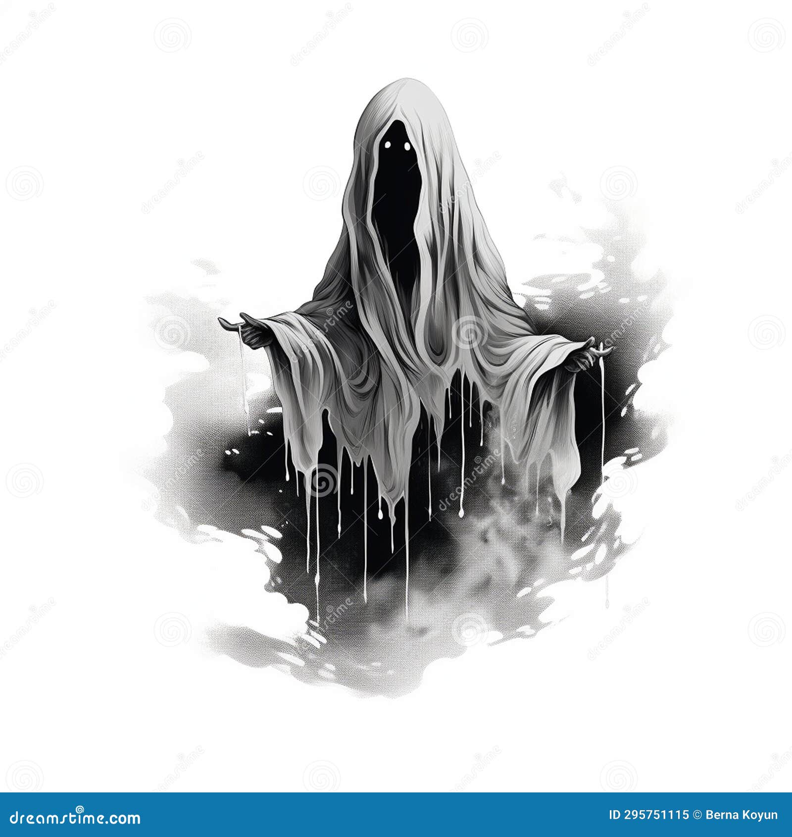 Halloween Ghost Drawing on a Black Background Stock Illustration ...