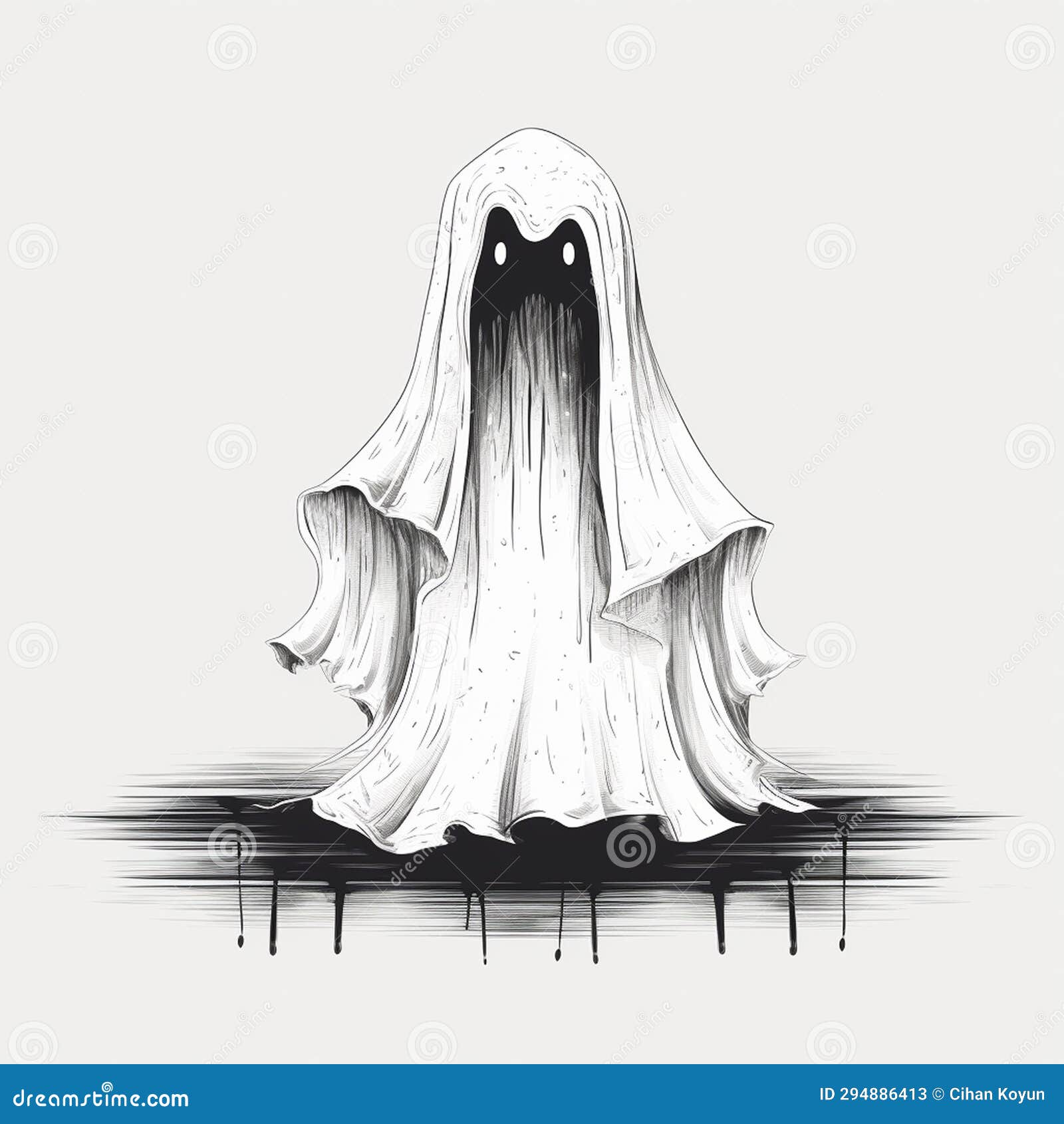 Halloween Ghost Drawing in Black and White Stock Illustration ...