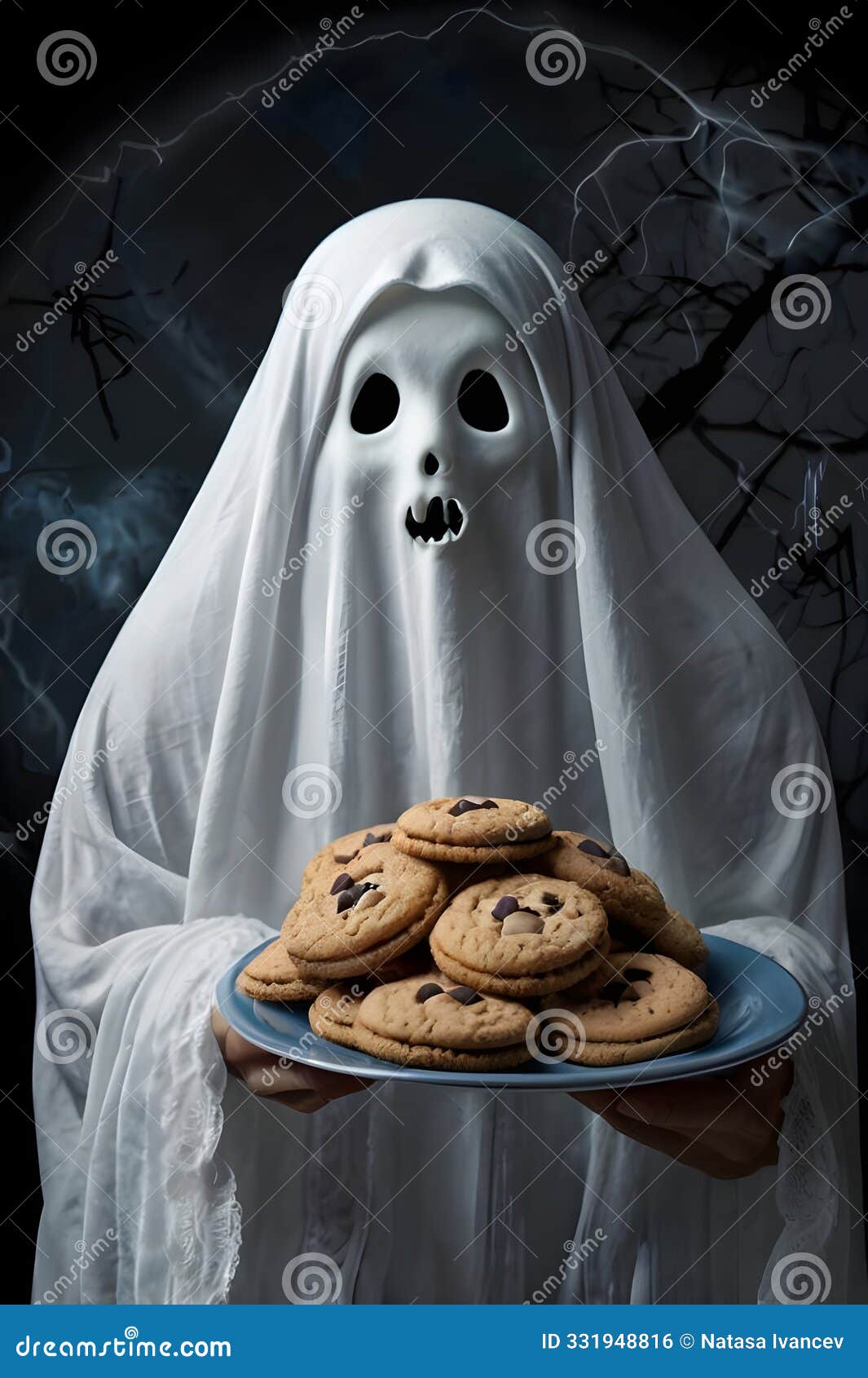 Halloween Ghost Eating Round Cookies Biscuits Stock Illustration ...