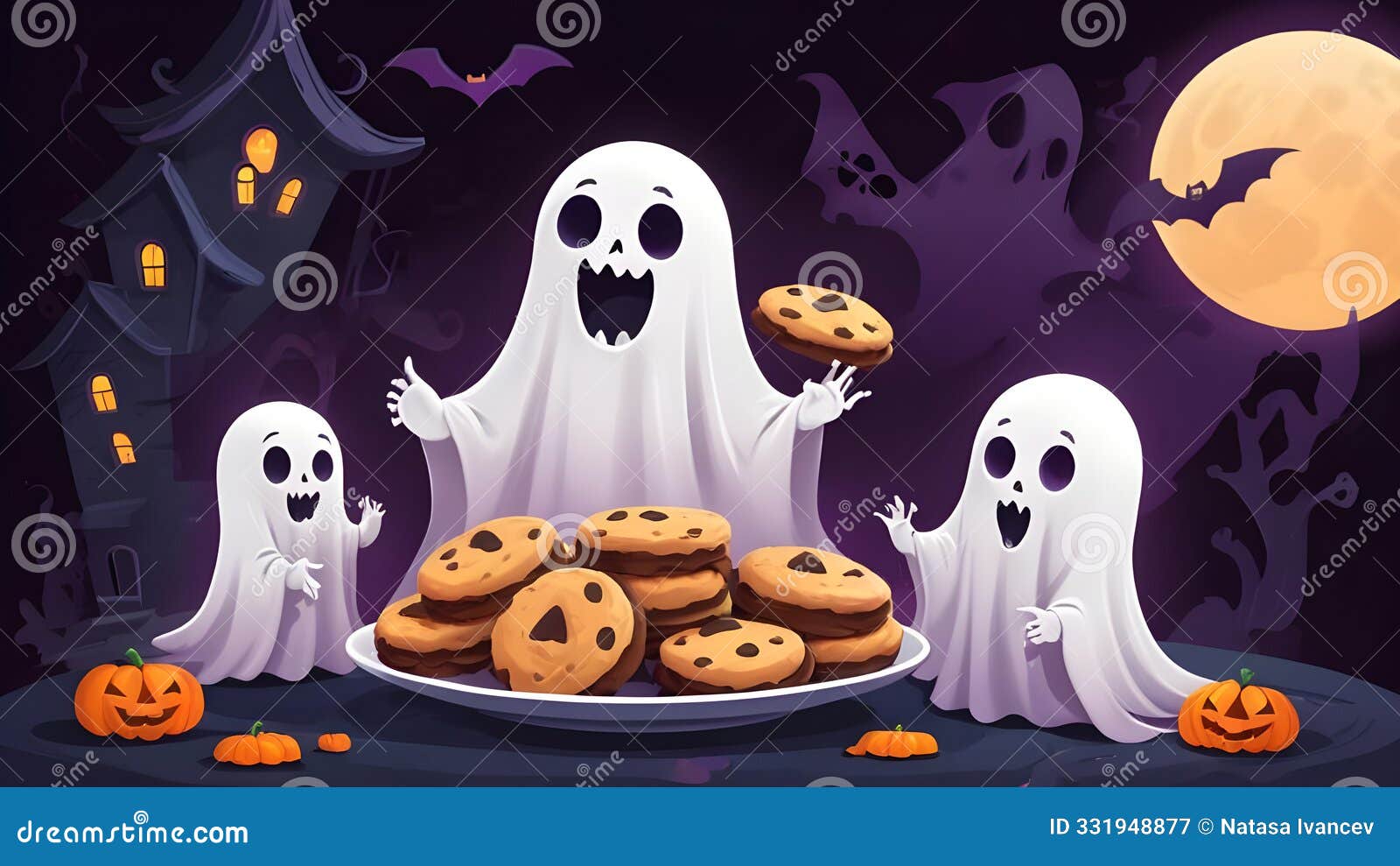 Halloween Ghost Eating Round Cookies Biscuits Stock Illustration ...