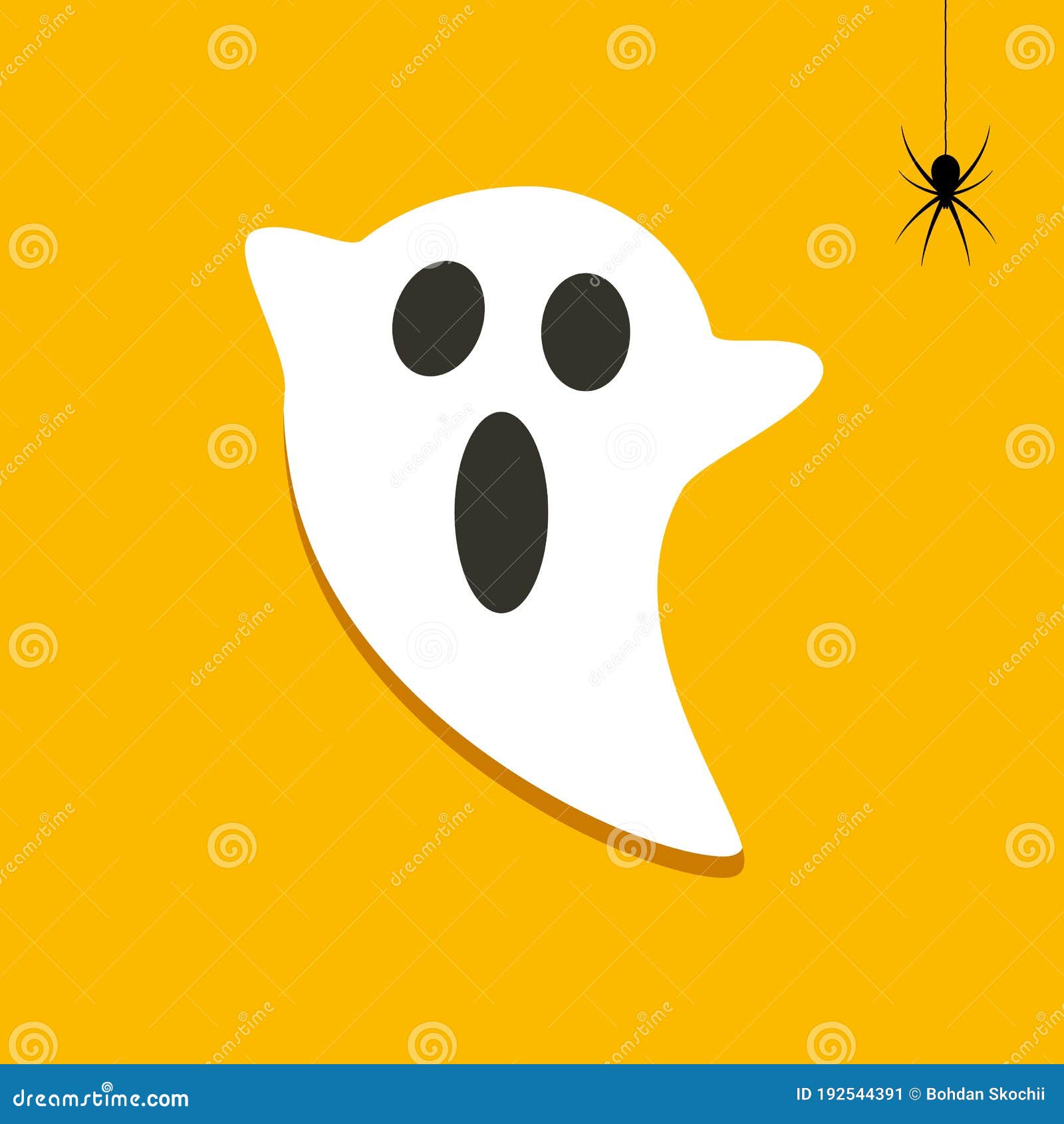 Halloween Ghost and Frightened of a Spider. Vector Spooky Illustration ...