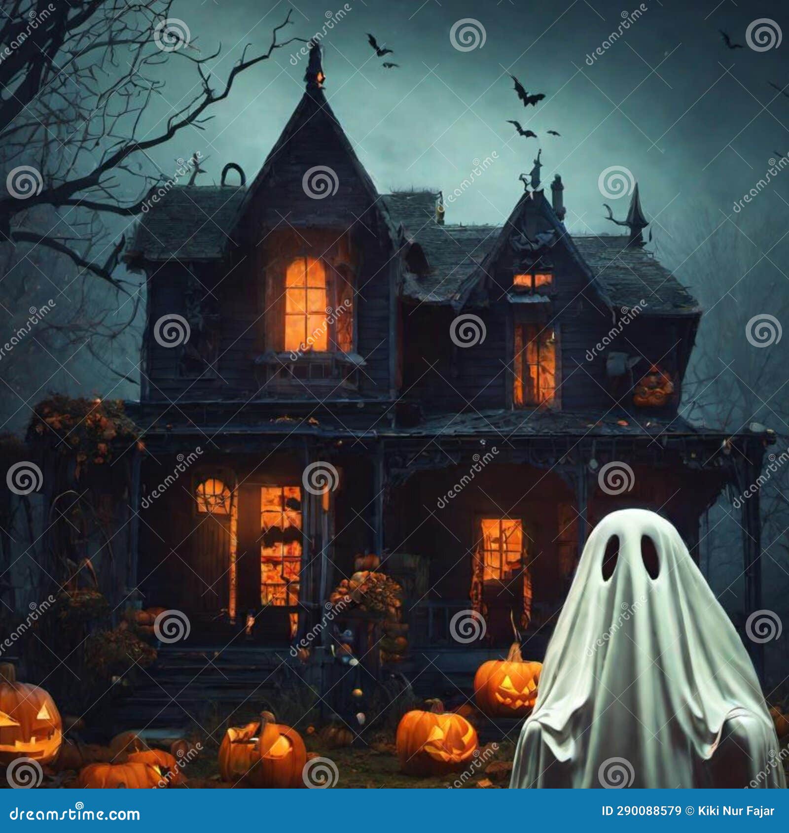 Halloween Ghost Night Scence Stock Illustration - Illustration of ...