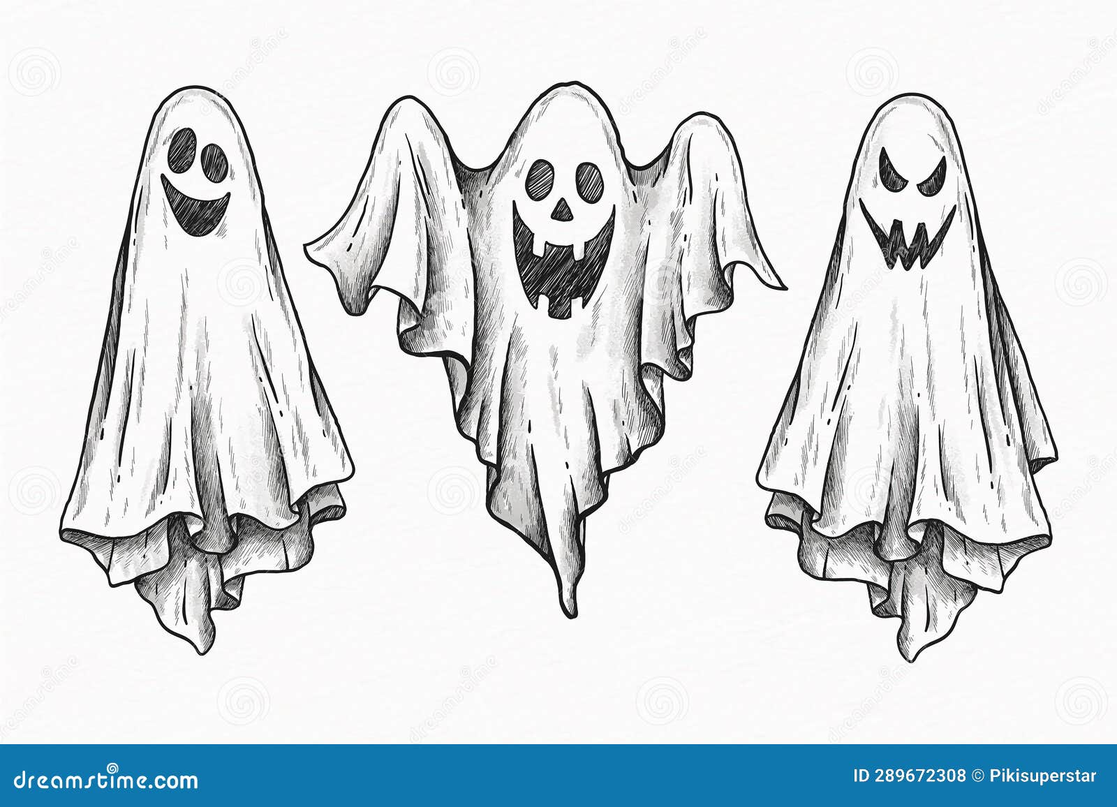 Halloween Ghost Hand Drawn Collection Vector Illustration Stock Vector ...