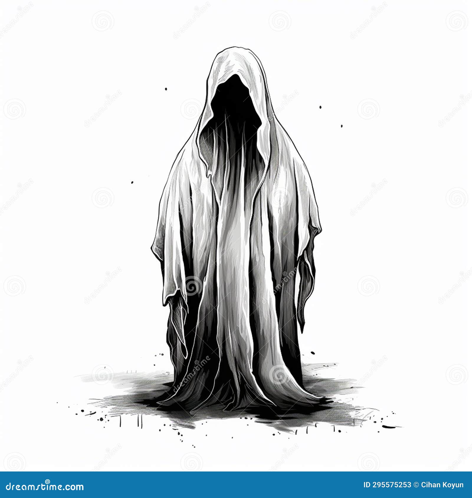 Halloween Ghost Line Art stock illustration. Illustration of holiday ...