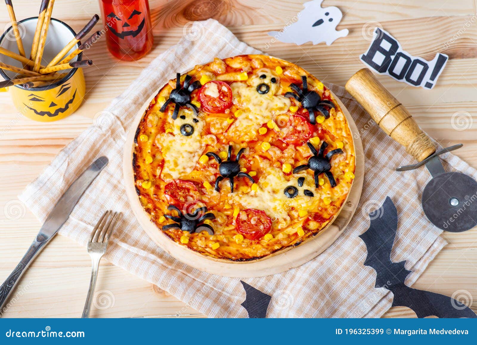 Halloween Ghost Pizza, Scary Pizza Stock Image - Image of food, cooking ...