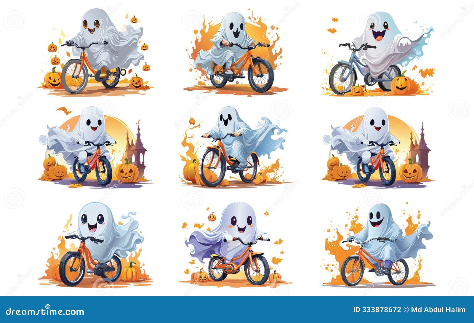 Ghost Boy Is Riding The Bicycle In The Fluvial Park Cartoon Vector ...