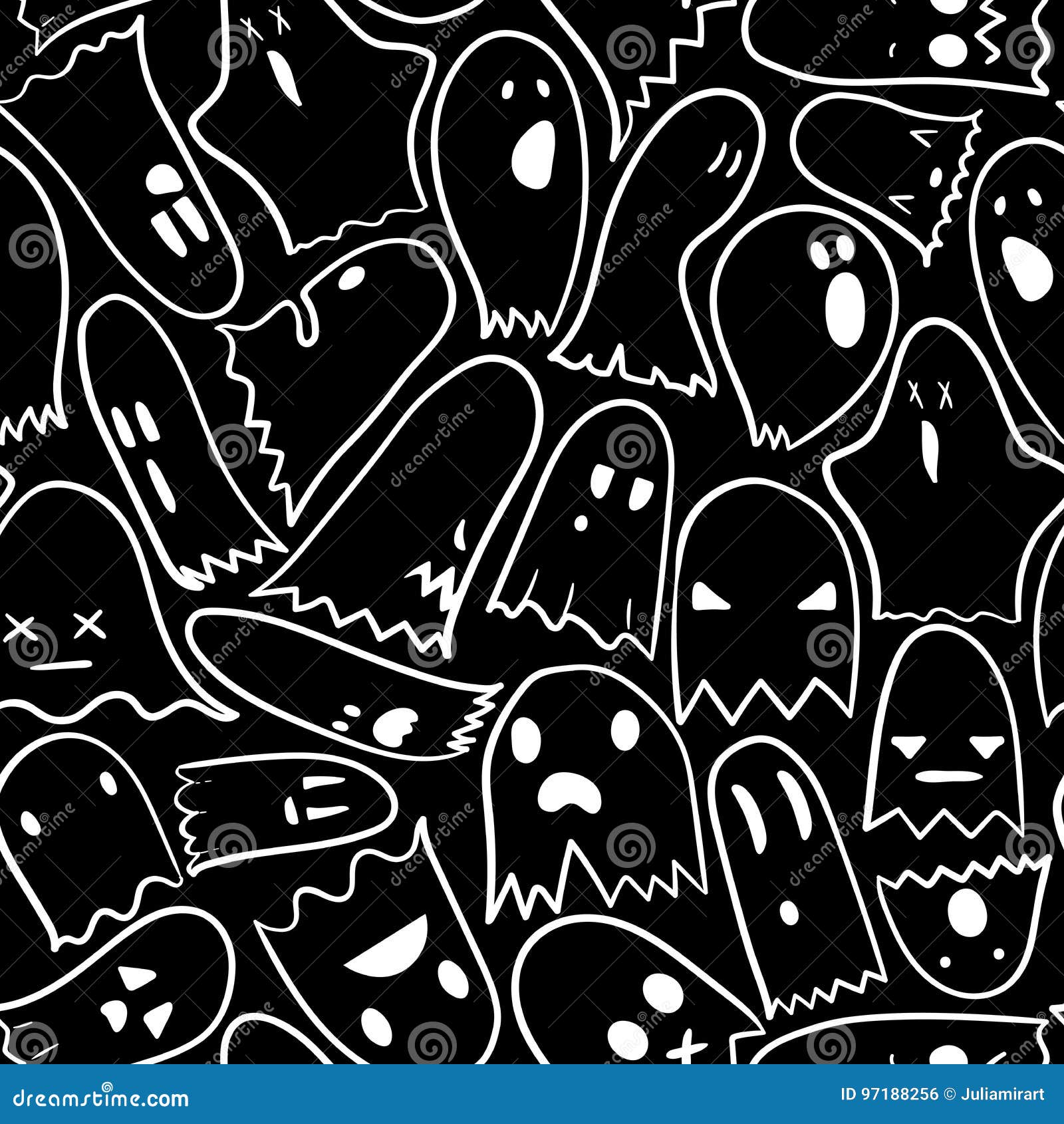 Halloween Ghosts Pattern Monochrome Stock Vector - Illustration of ...