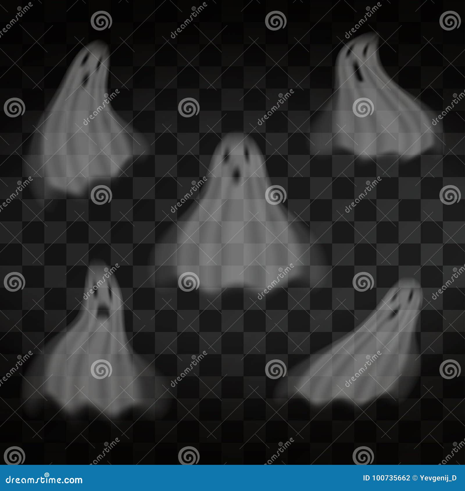 Scary Ghost Monsters For Halloween. A Set Of Spooky Ghost. Cartoon ...