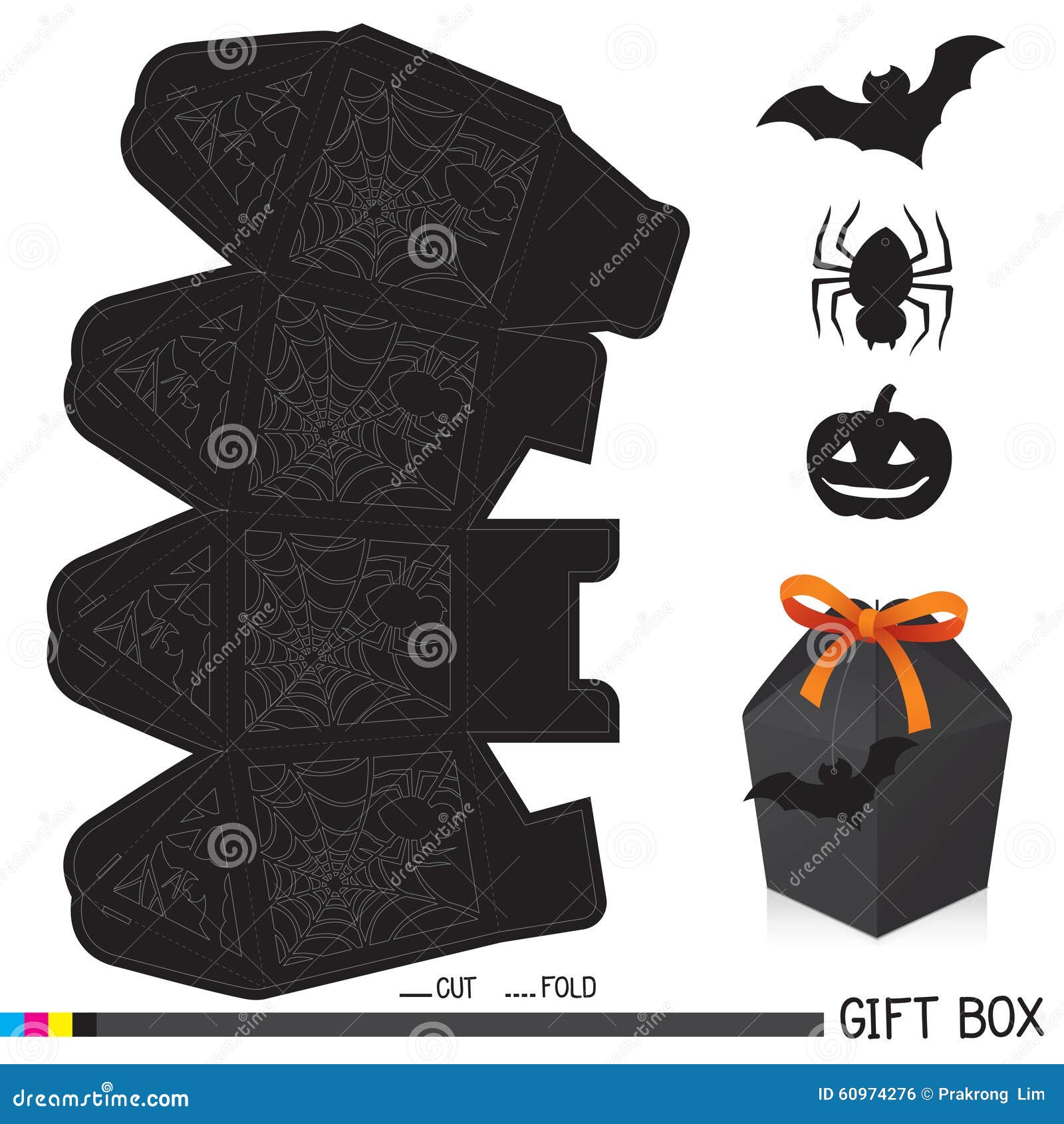 Halloween Gift Box with Tag Stock Vector - Illustration of spider ...