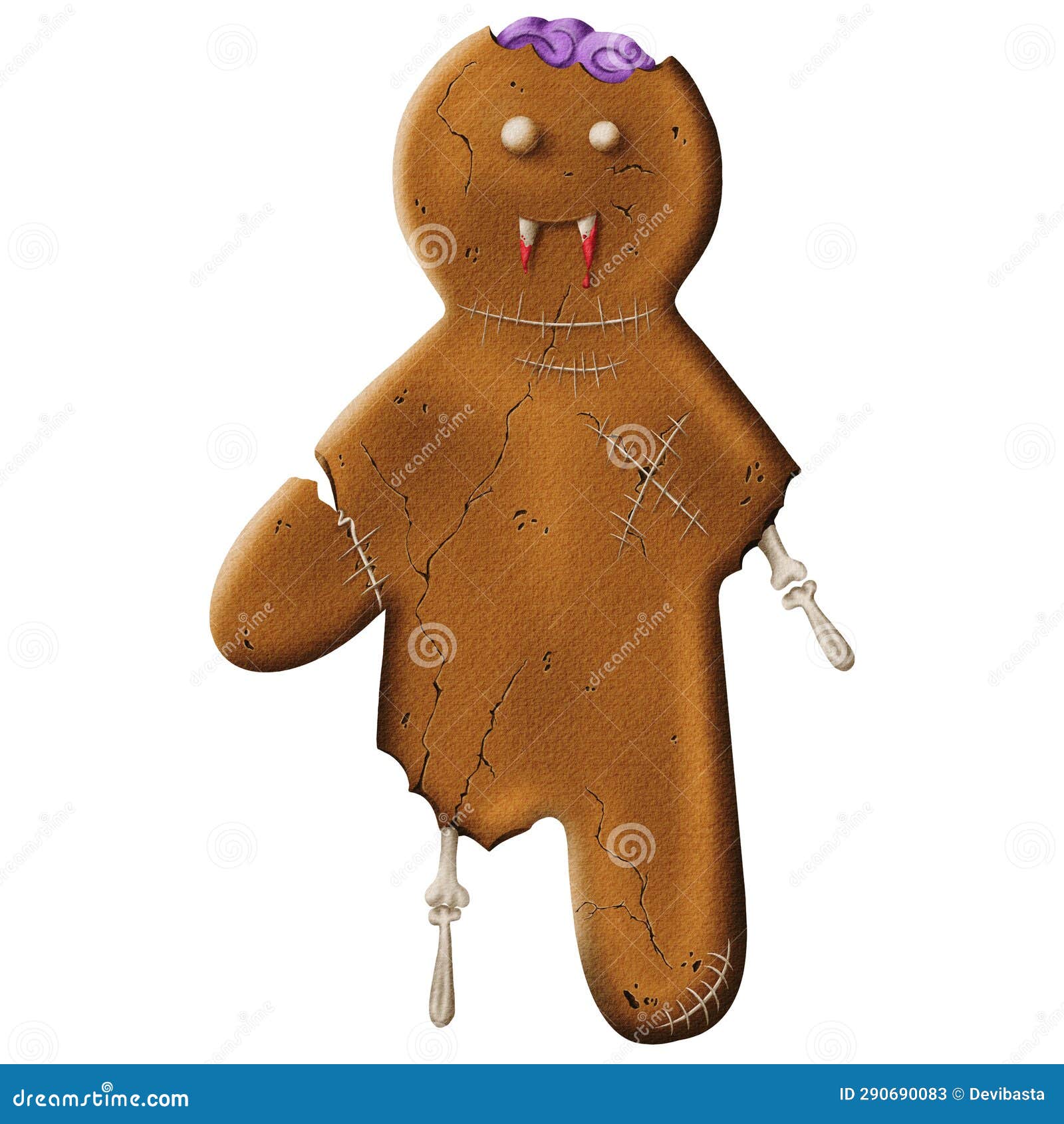 Halloween Gingerbread Man-vampire with Brain Stock Illustration ...