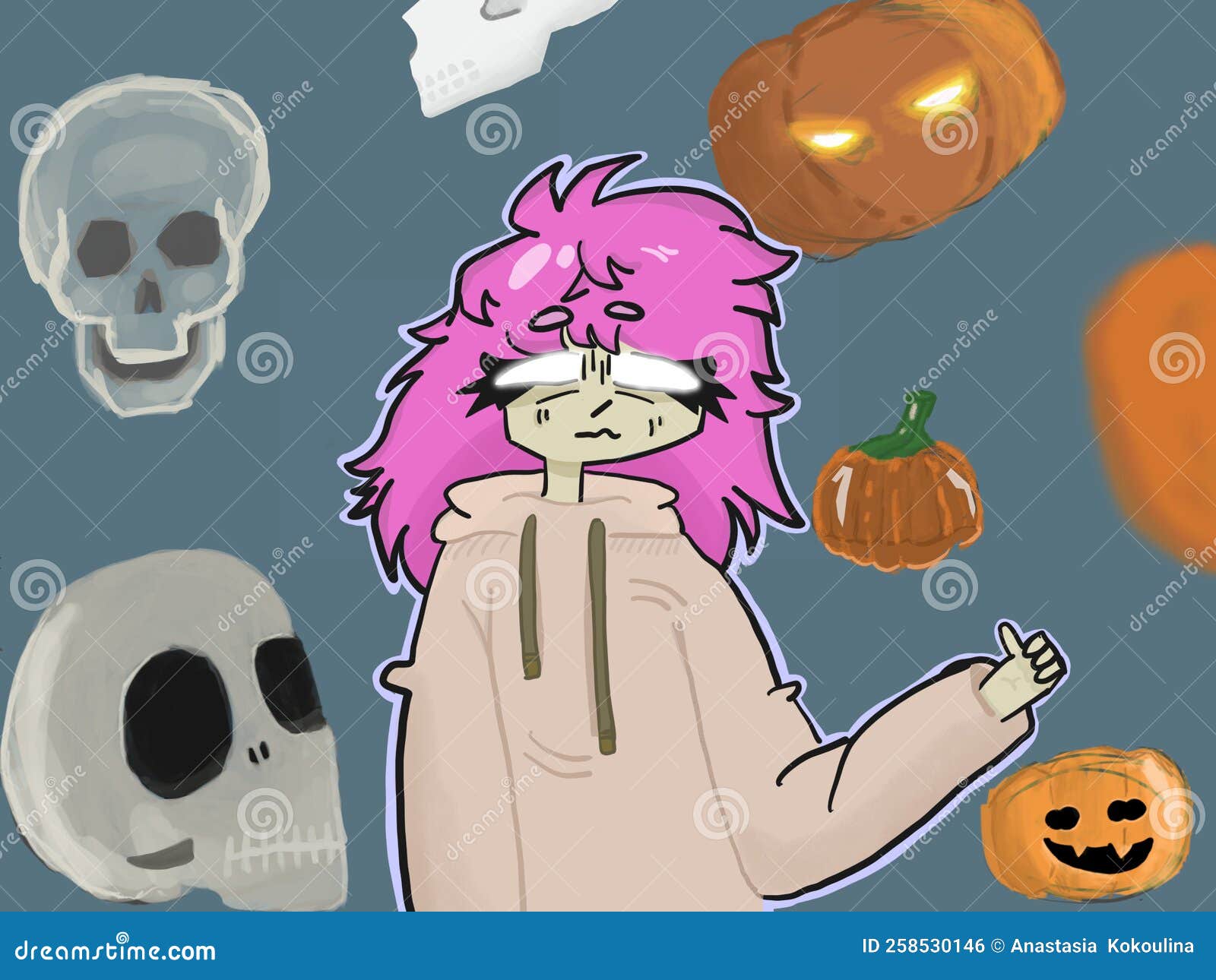 Halloween Girl with Pumpkins and Skulls Stock Illustration ...