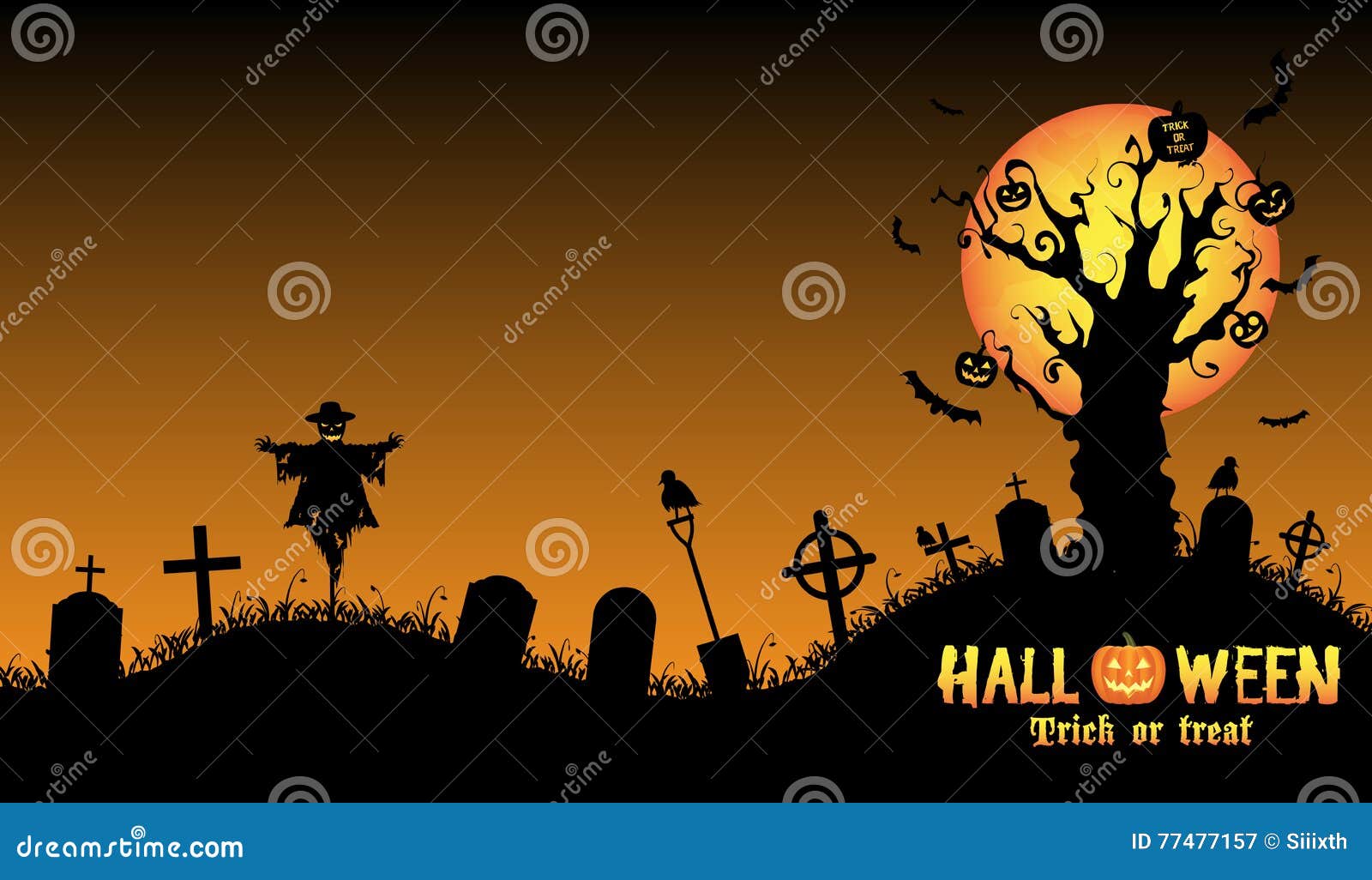 Halloween Graveyard Silhouettes. Creepy Gravestones, Tombstones And ...