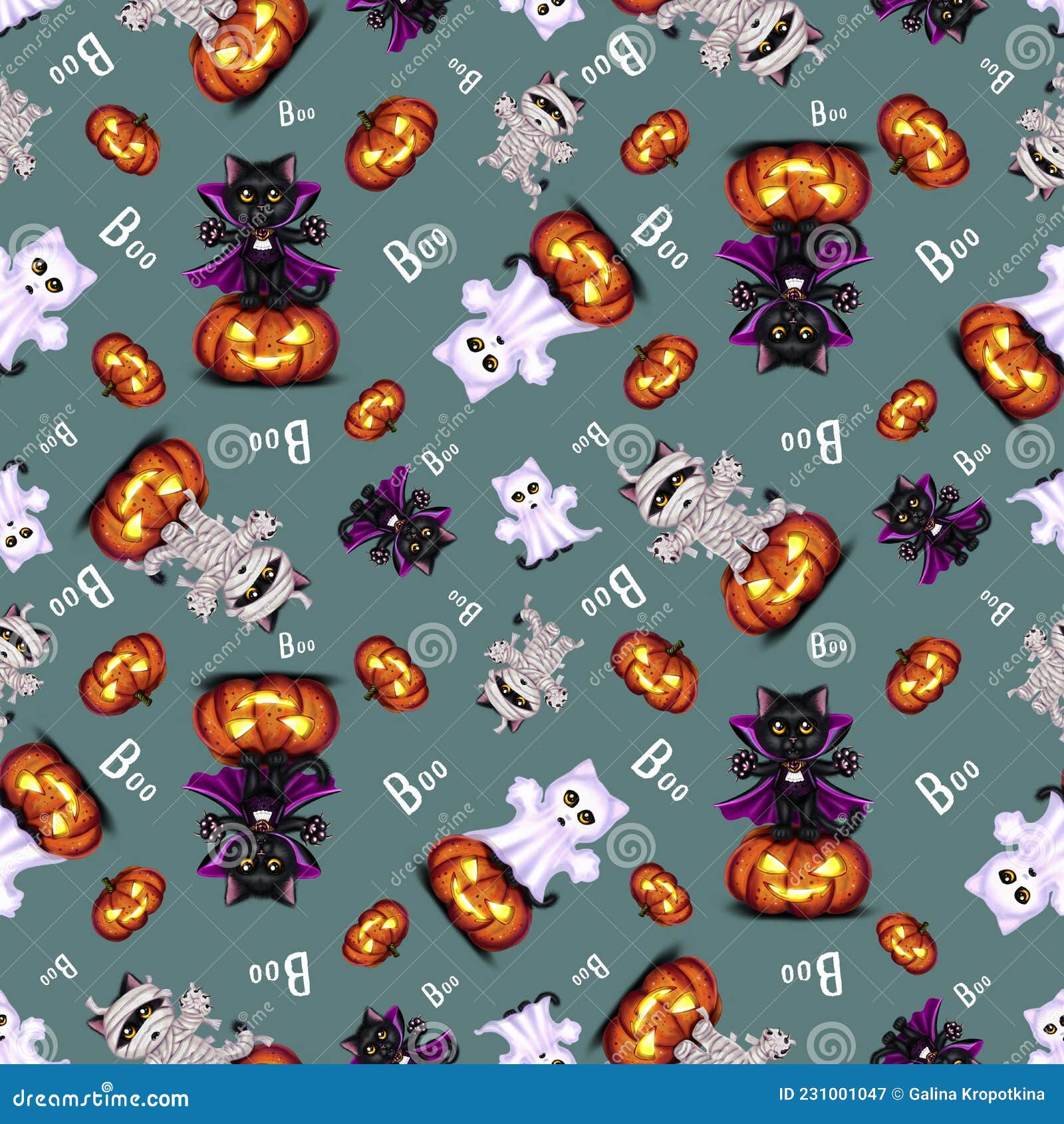 Halloween Gray Seamless Pattern with Ghosts, Mummies, Vampires and ...