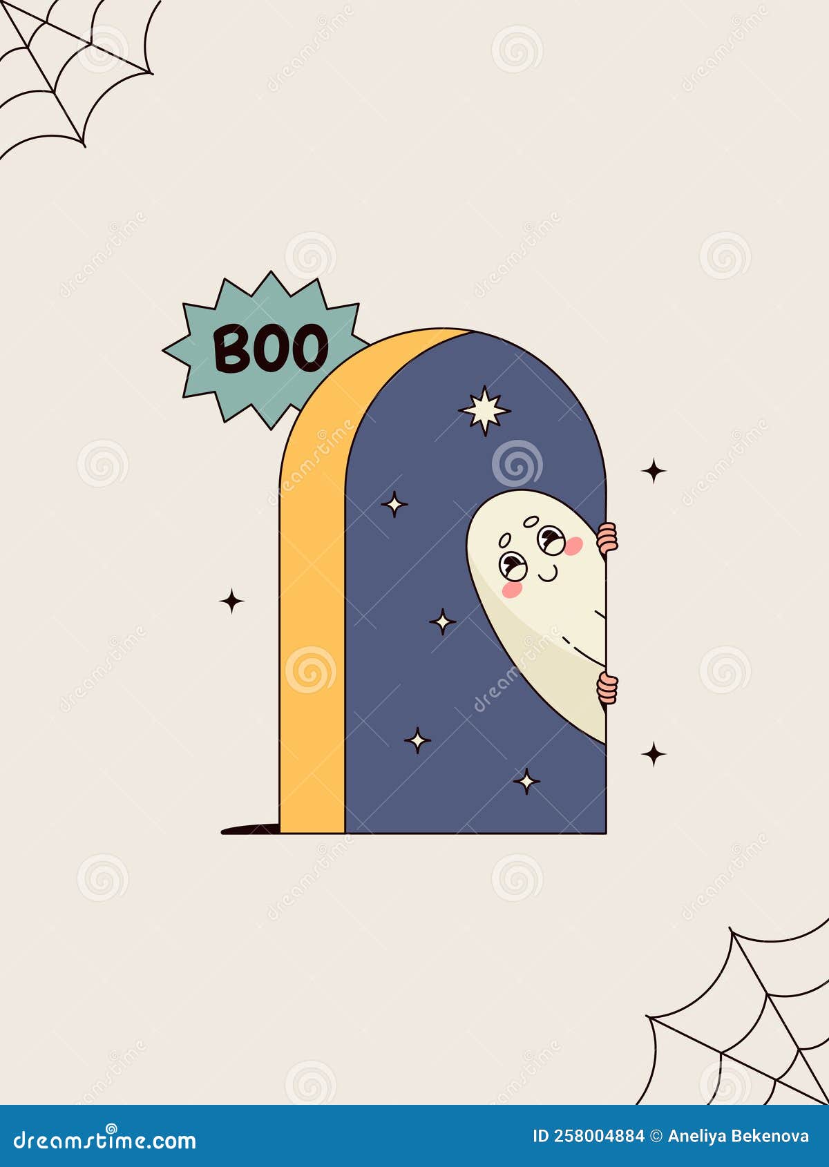Halloween Greeting Card with Ghost Hiding. Cute Vector with Boo Quote ...