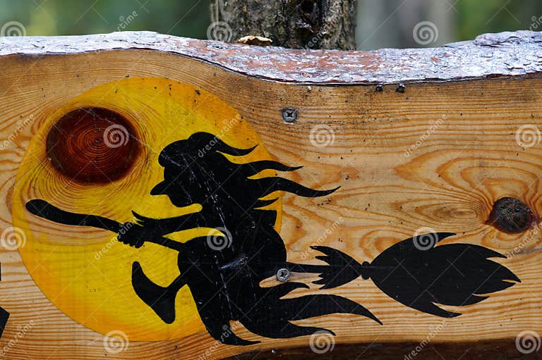 Halloween Guide Sign with Witch Stock Photo - Image of artistic ...