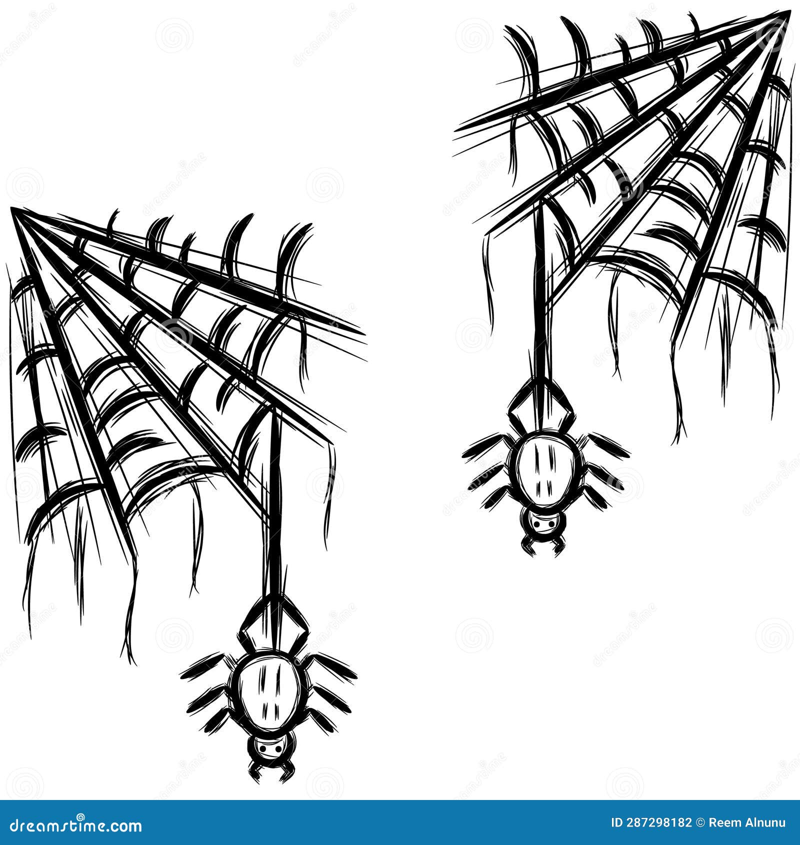 Halloween Hand Drawn Scary Spiders and Web Doodle Black Sketch Drawing ...