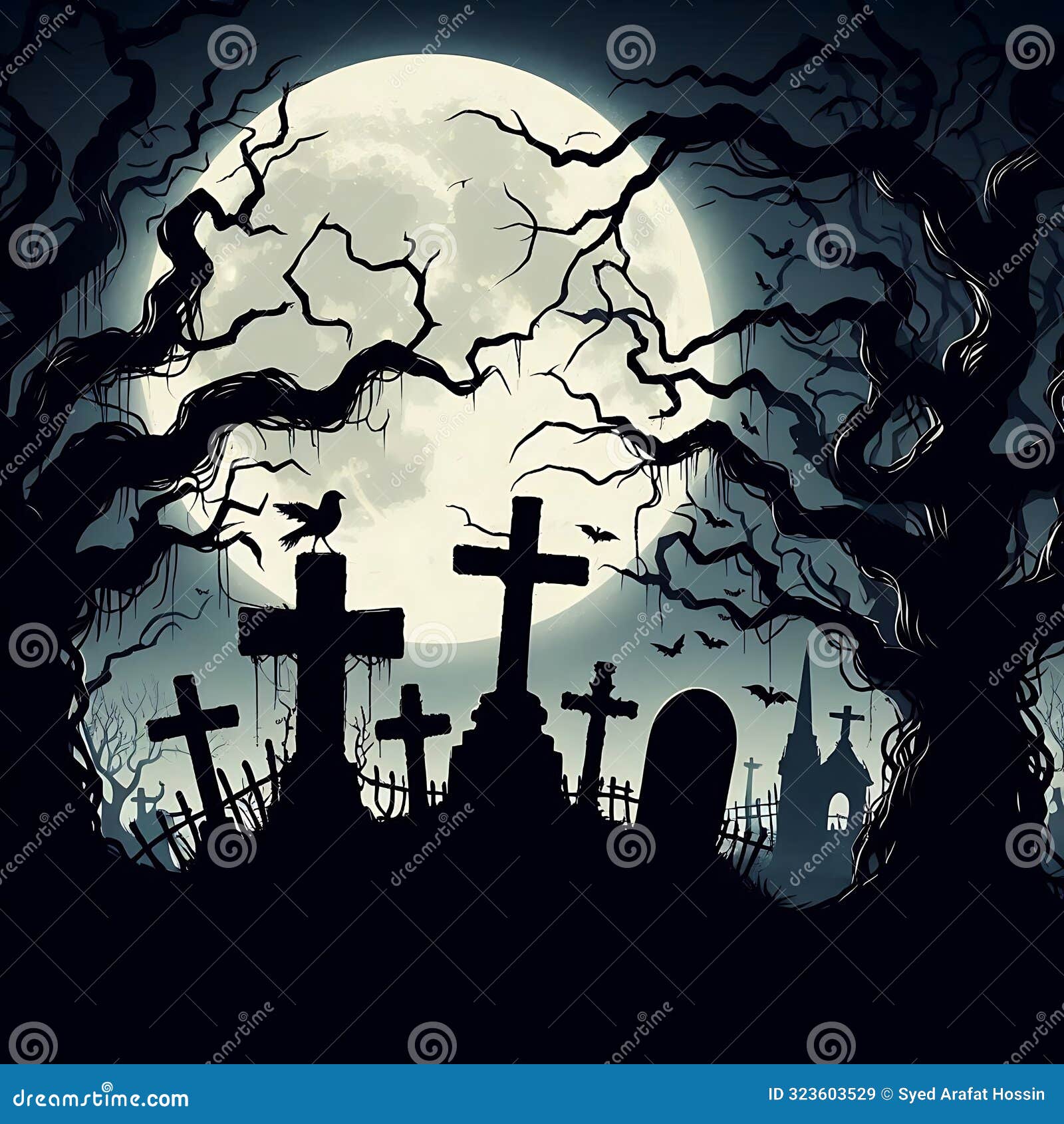 Halloween Haunted Forest Decorations Stock Illustration - Illustration ...