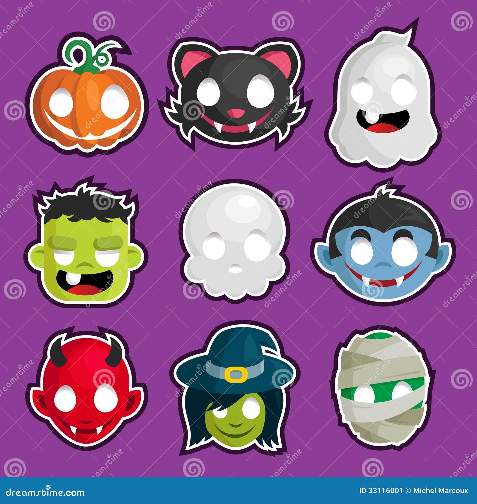 Halloween Head Stickers stock vector. Illustration of cartoon - 33116001
