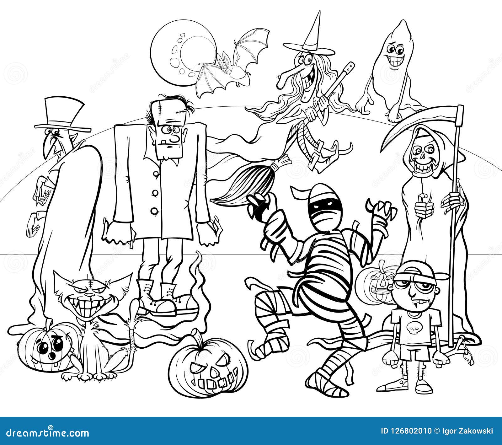 Halloween Holiday Cartoon Spooky Characters Coloring Book Stock Vector
