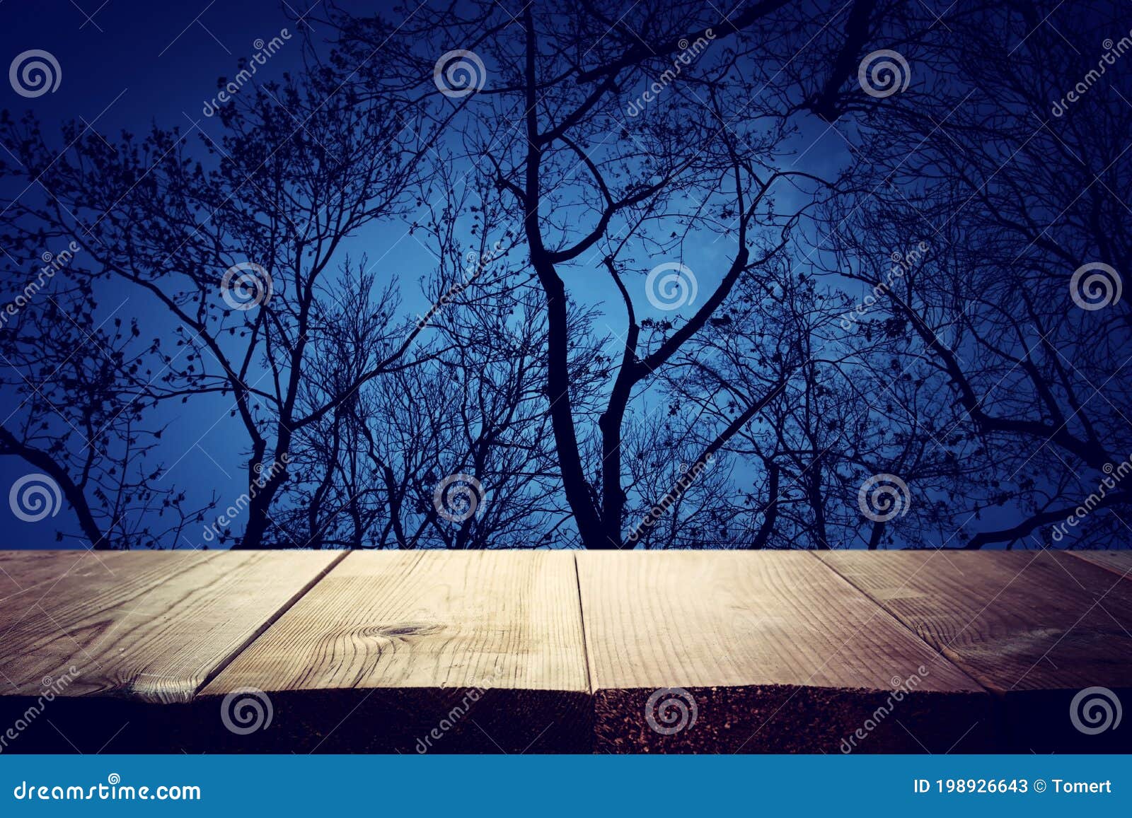 Halloween Holiday Concept. Empty Rustic Table in Front of Scary and ...