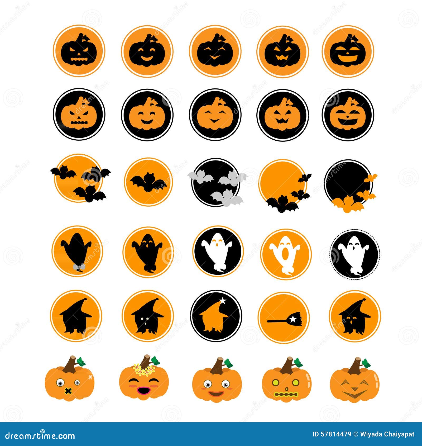 Halloween Icon Set in Orange Circle Stock Illustration - Illustration ...