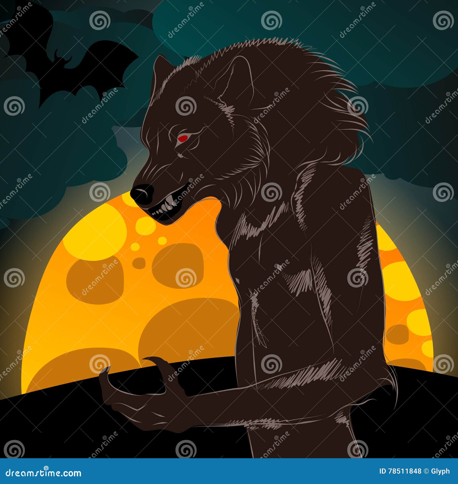 Halloween Illustration with Werewolf and Full Moon Stock Vector ...