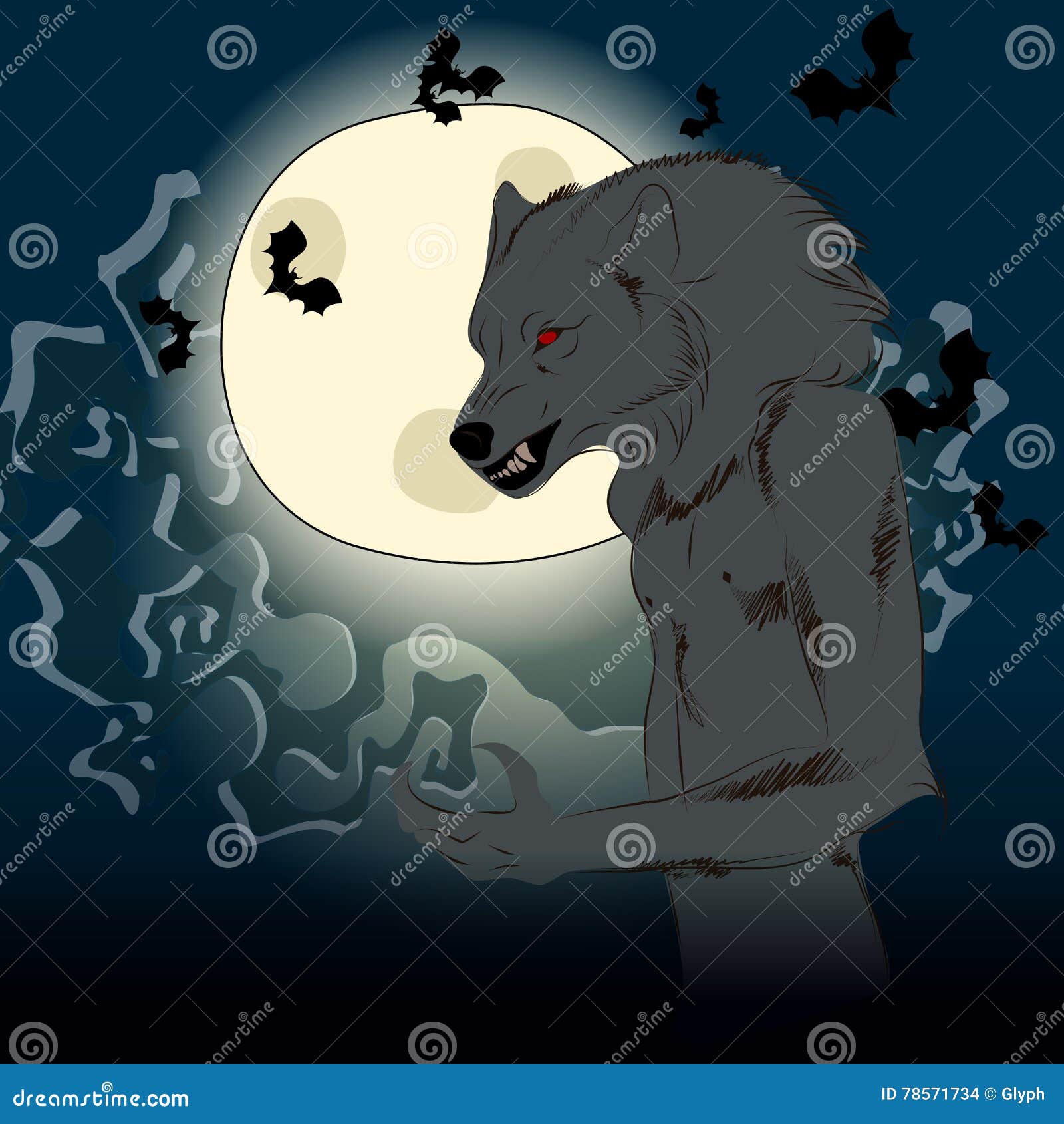 Halloween Illustration with Werewolf and Full Moon Stock Vector ...