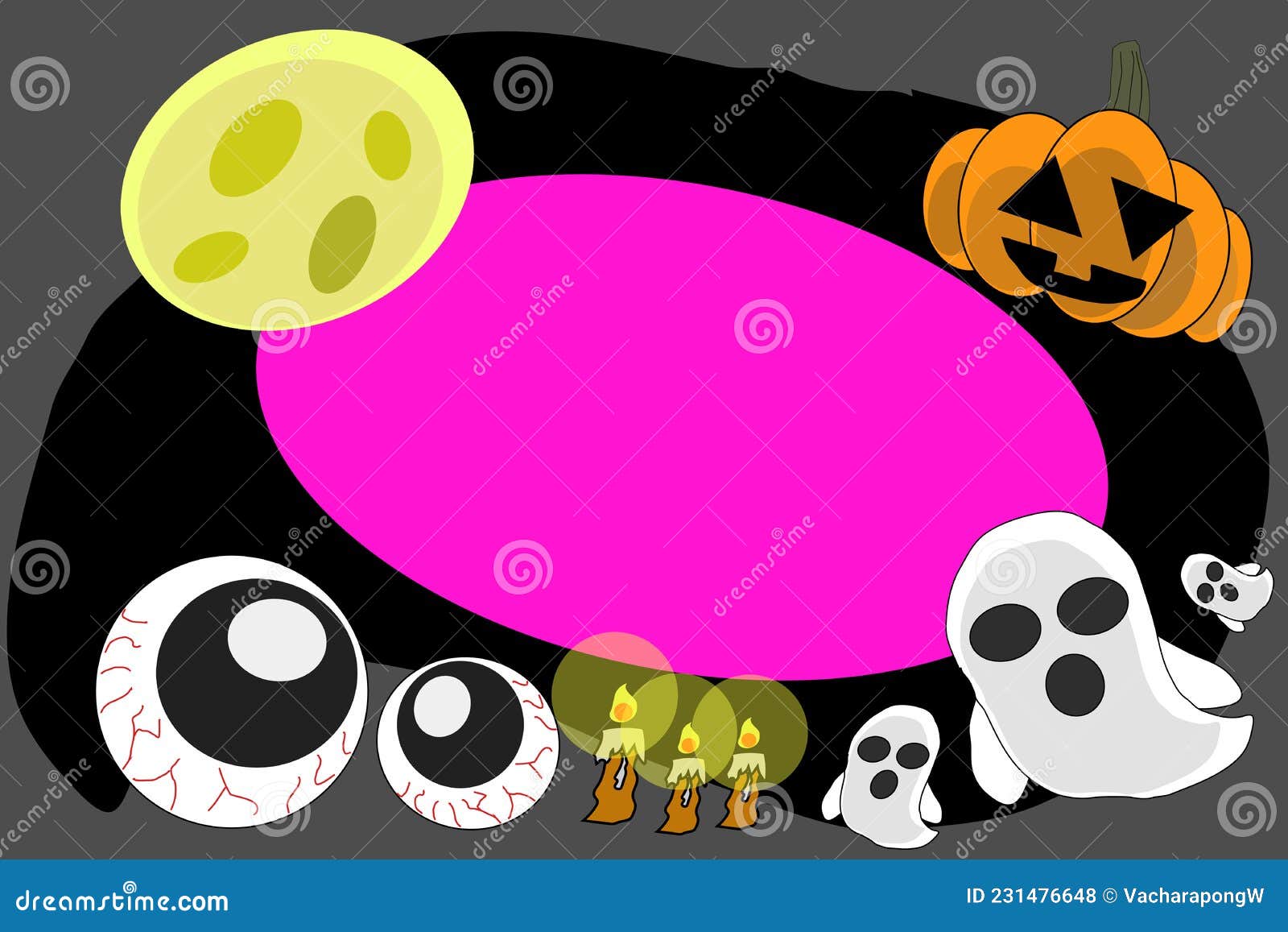 Halloween Include Moon, Pumpkin, Little Ghosts and Ghost Eyeballs with ...