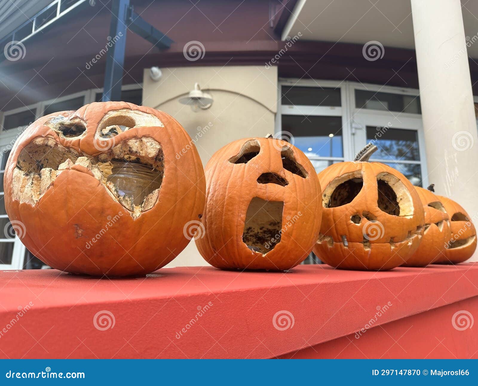 Halloween Jack O Lanterns Pumpkins in a Row Stock Photo - Image of ...