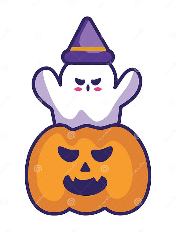 Halloween Kawaii Ghost In A Pumpkin Stock Vector Illustration Of