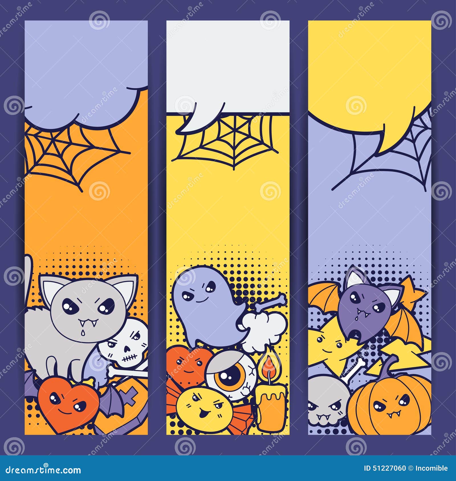 Halloween Kawaii Vertical Banners with Cute Stock Vector - Illustration ...