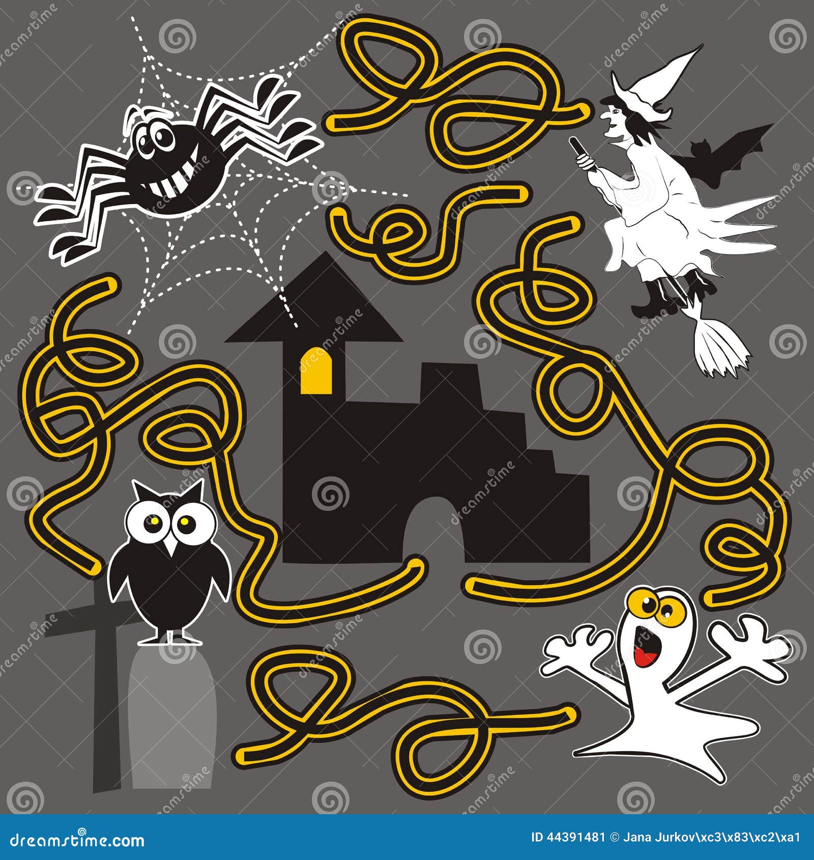 Halloween Labyrinth For Kid Or Children Books In Cartoon Style, Creepy ...